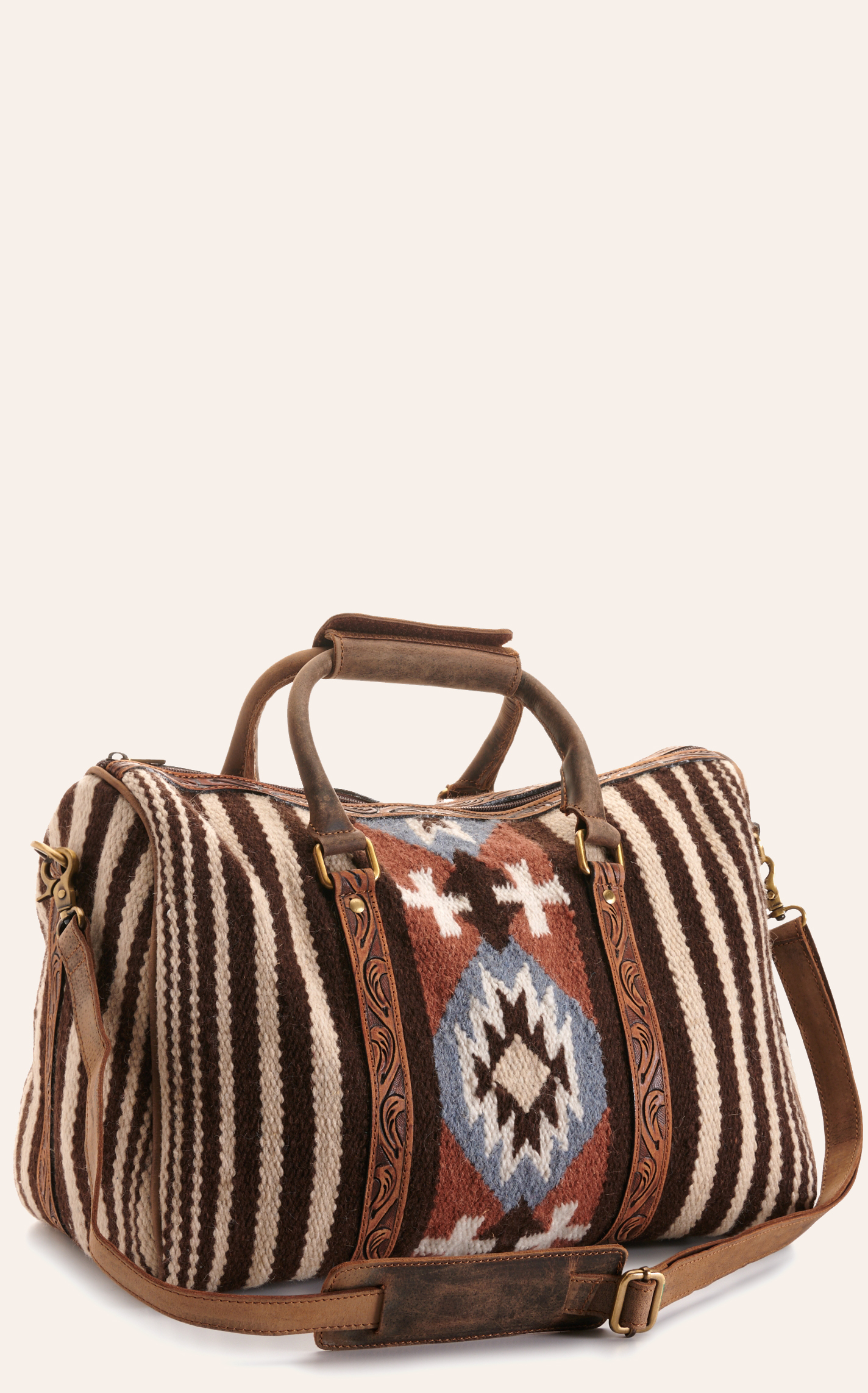 Ariat Chocolate and Rust Aztec Blanket with Tool Leather Duffle Bag ...