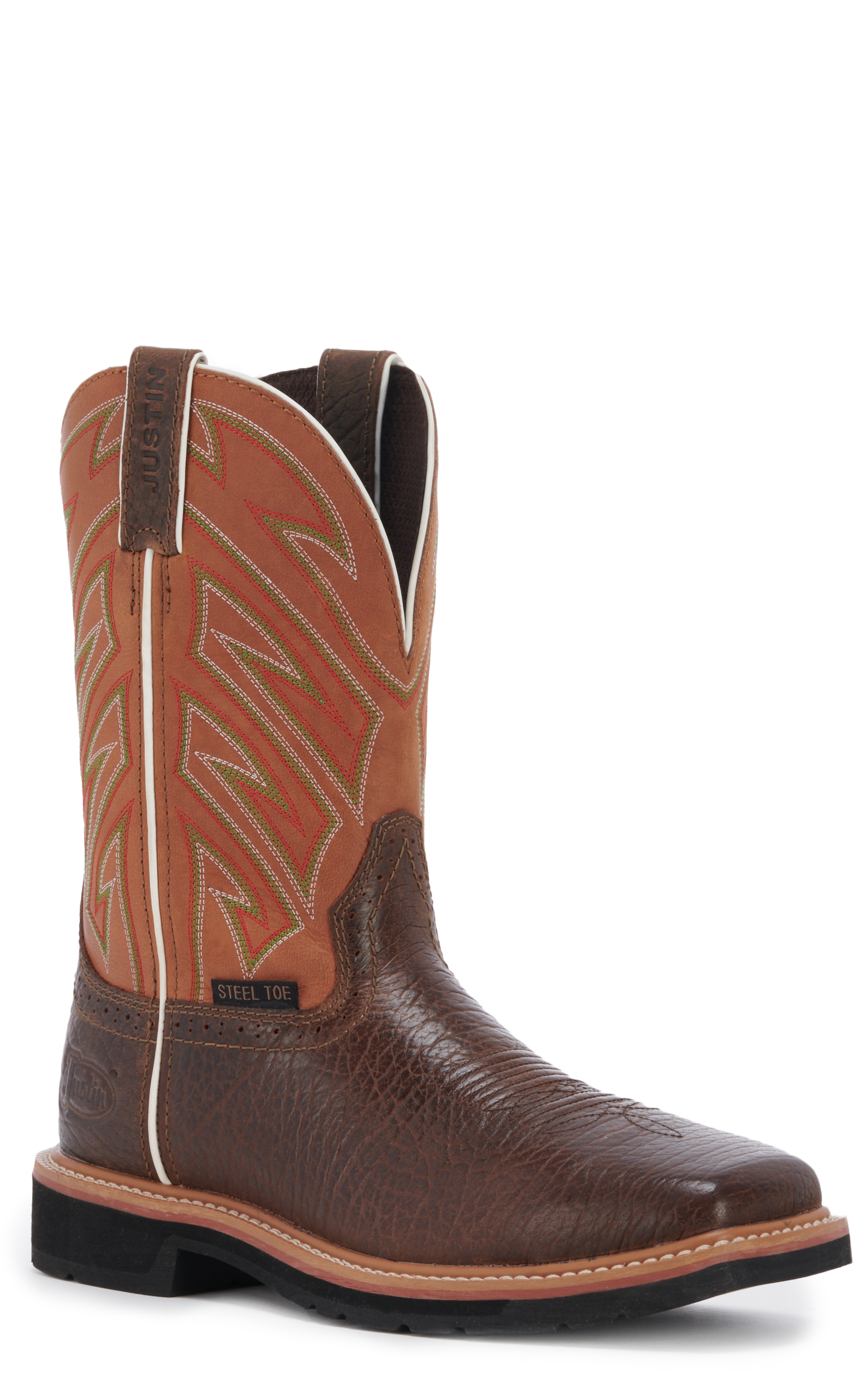 Justin Men's Stampede Electrician Chestnut Brown and Orange Square ...