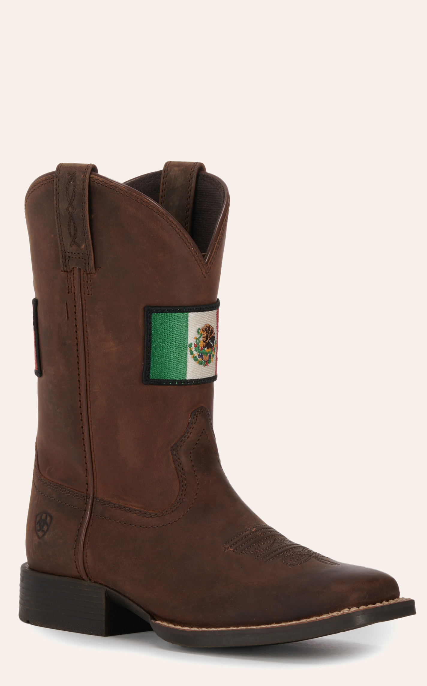 Ariat Youth Leather Distressed Brown with Mexican Flag Patch Wide ...