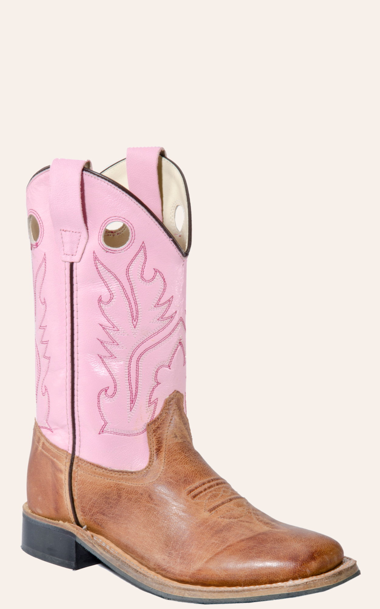 Old West Kids Distressed Brown and Pink Corona Calf Square Toe Cowboy ...