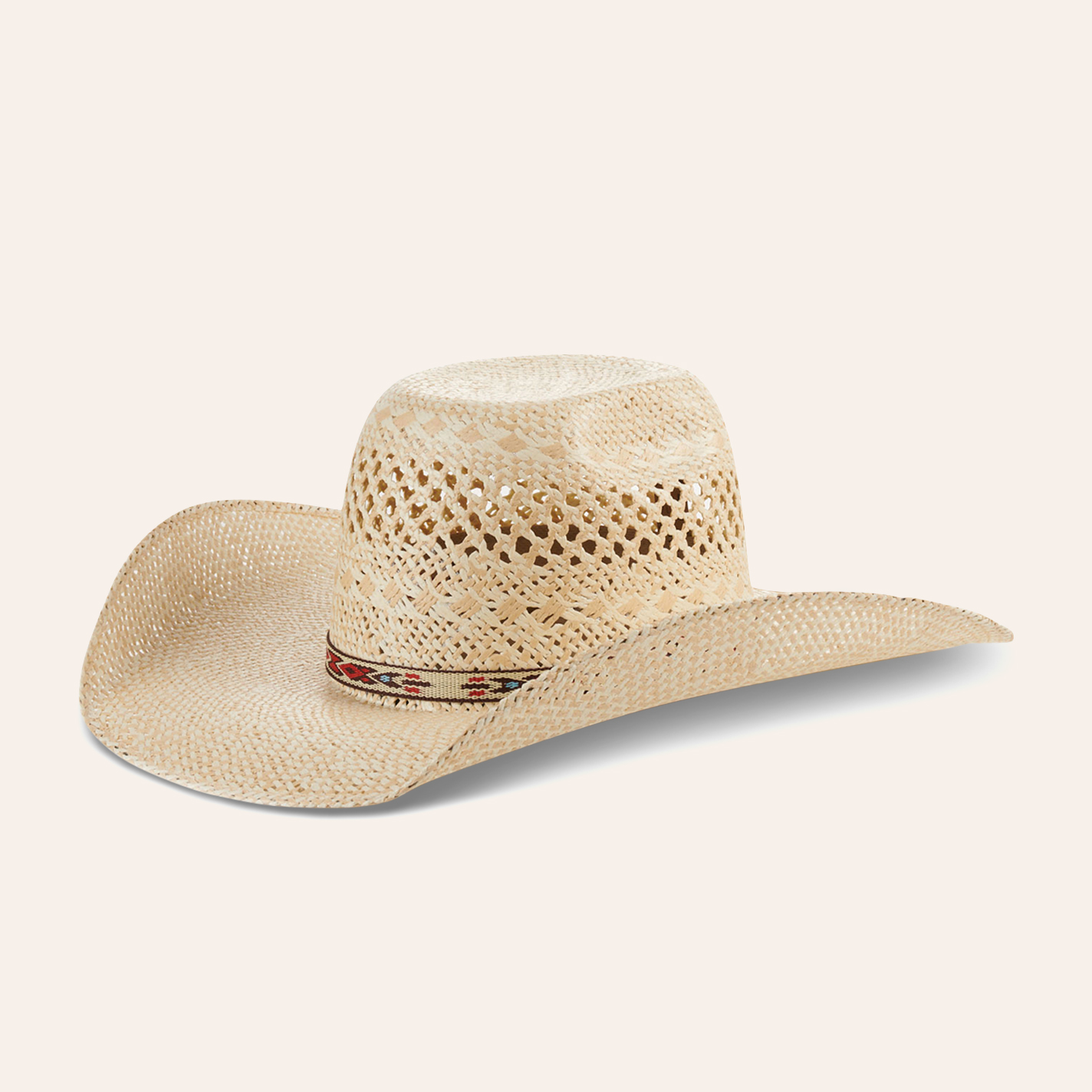 Rafter C Men's Ivory and Tan Twisted Weave Punchy Straw Cowboy Hat ...