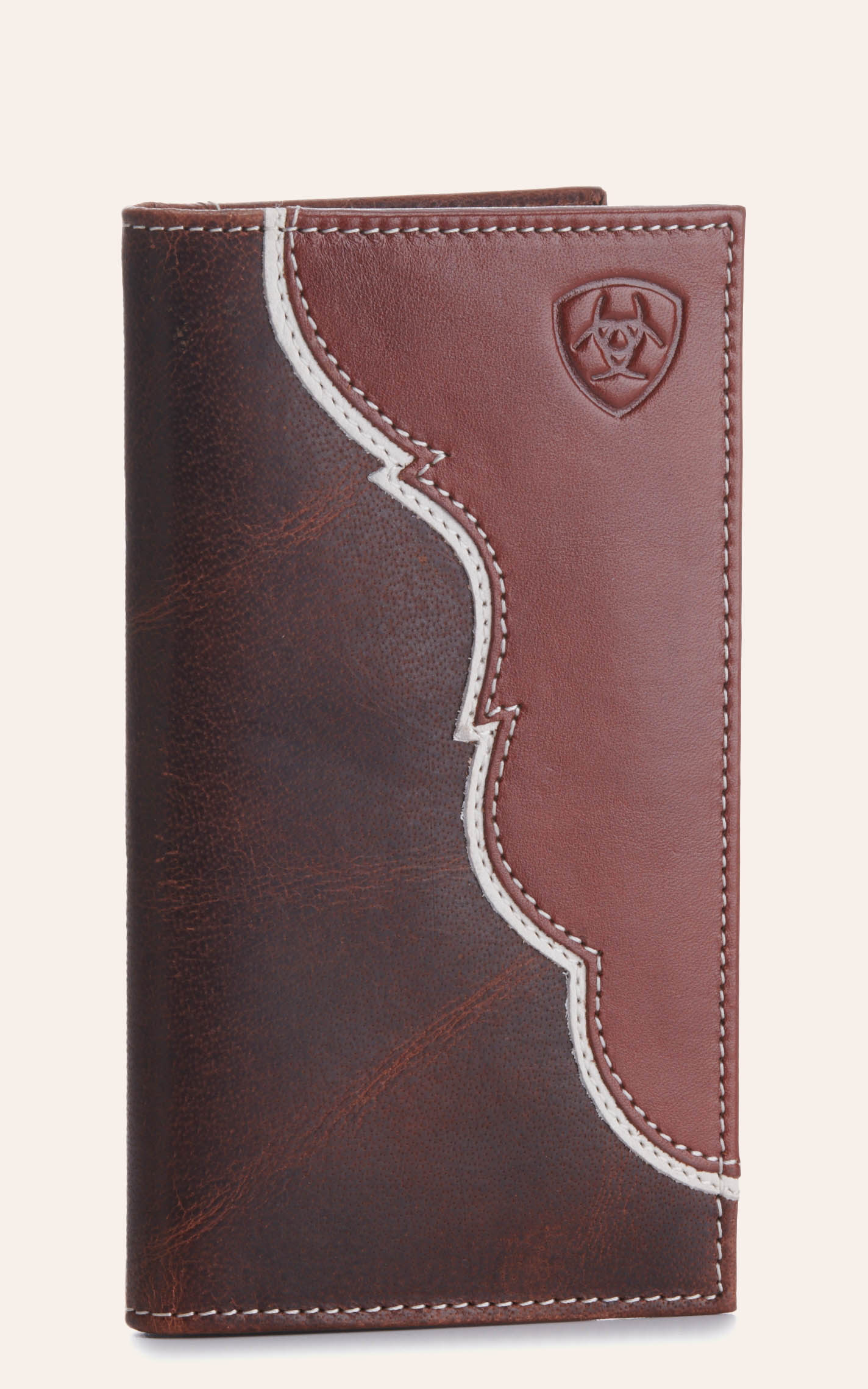 Ariat Men's Brown with Tan Overlay and Embossed Shield Logo Checkbook ...
