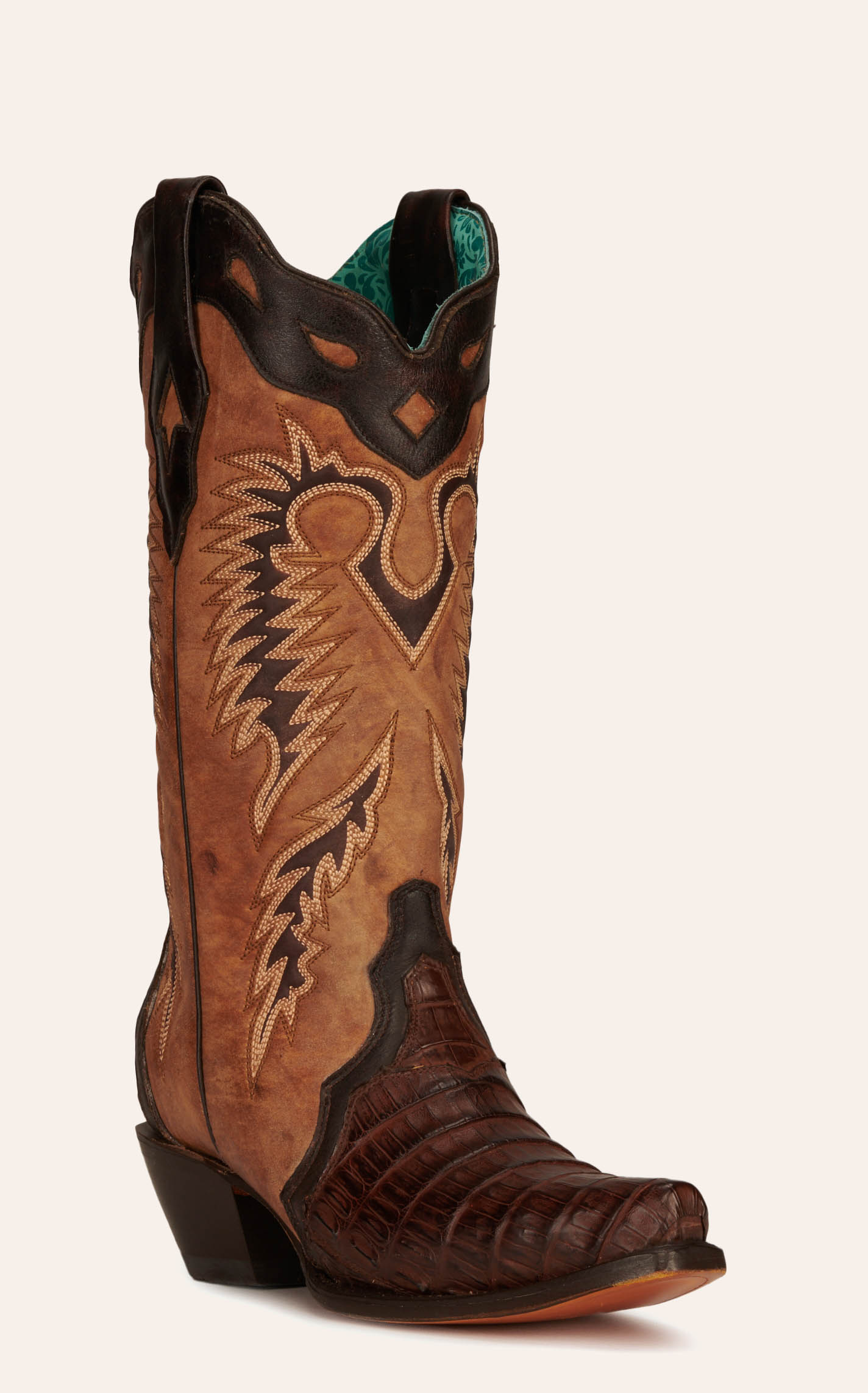 Corral Women's Tan and Brown Caiman Snip Toe Exotic Cowboy Boots ...