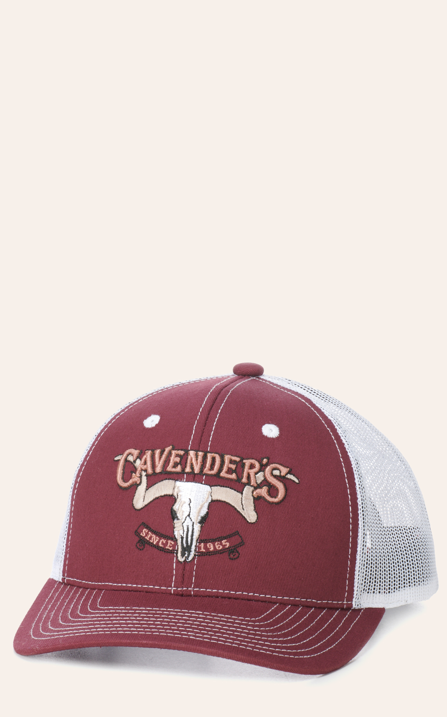 Cavender's Maroon and White with Skull Logo Snapback Cap | Cavender's