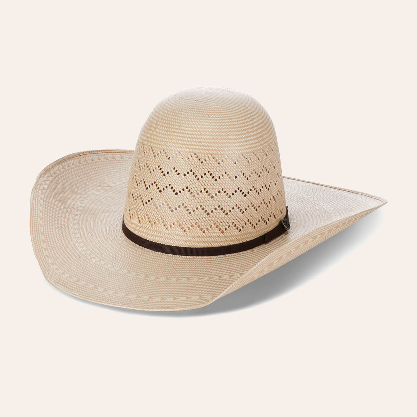 Rafter C Ivory and Tan Shantung Zig Zag Vent Open Crown Straw Cowboy ...