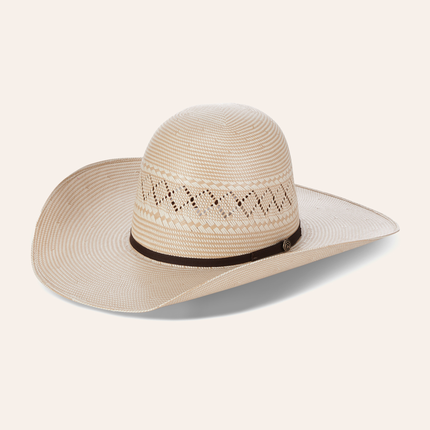 Rafter C Ivory and Tan Shantung X Vent Open Crown Straw Cowboy Hat ...