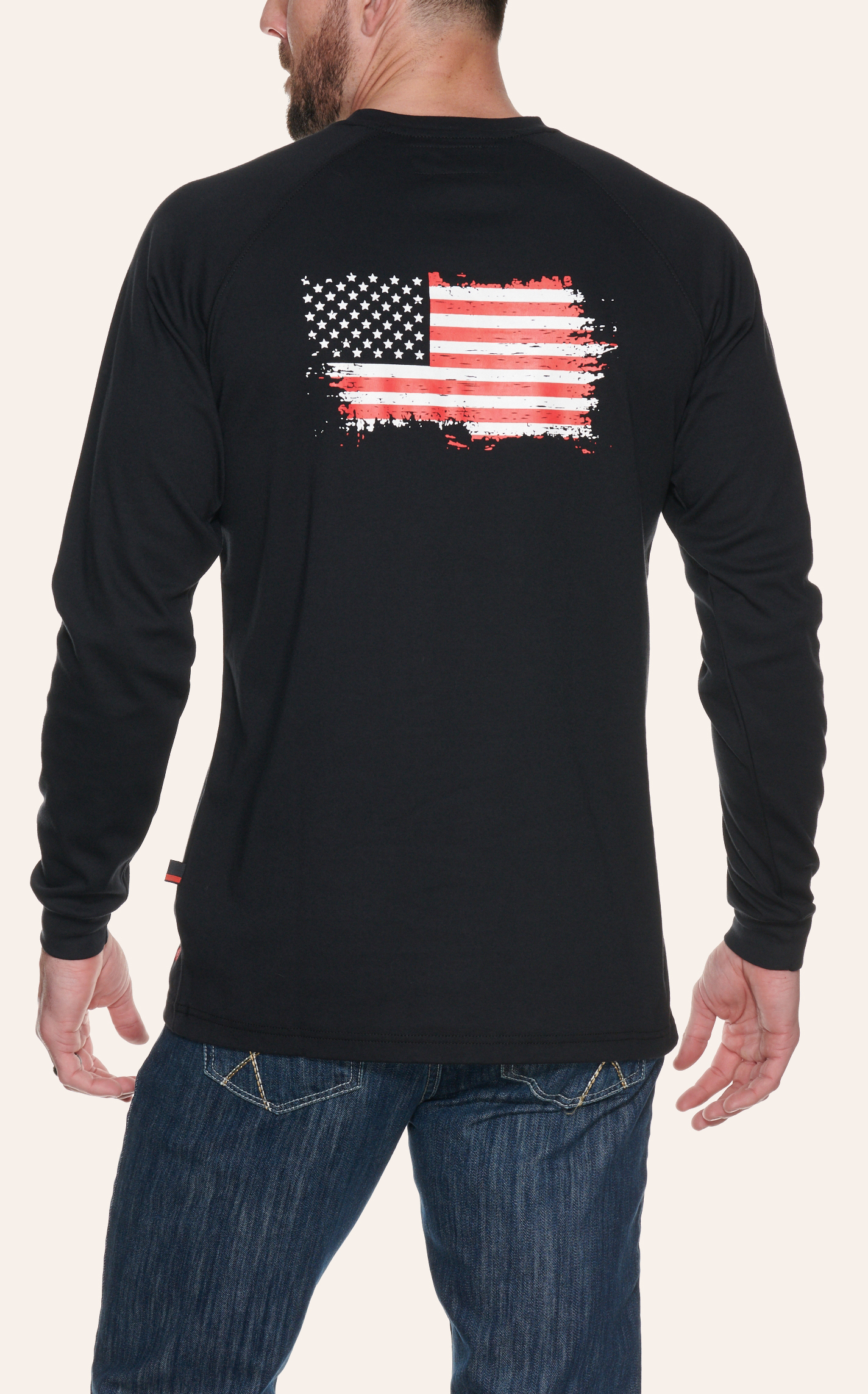Forge Workwear Men's Black With American Flag Graphic FR Long Sleeve ...