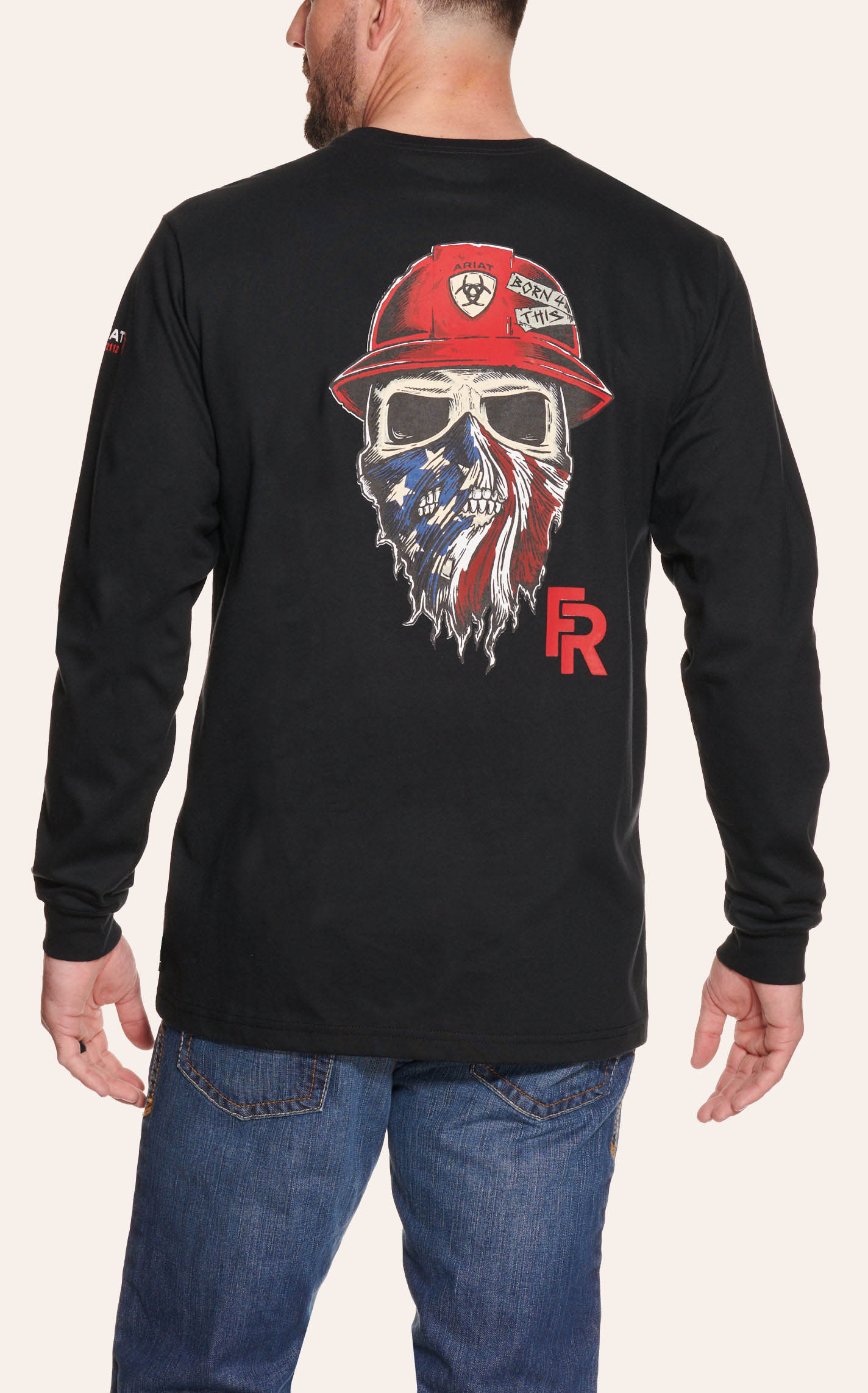 Ariat Men's Black Born For This Flag Skull Graphic Long Sleeve FR Work ...