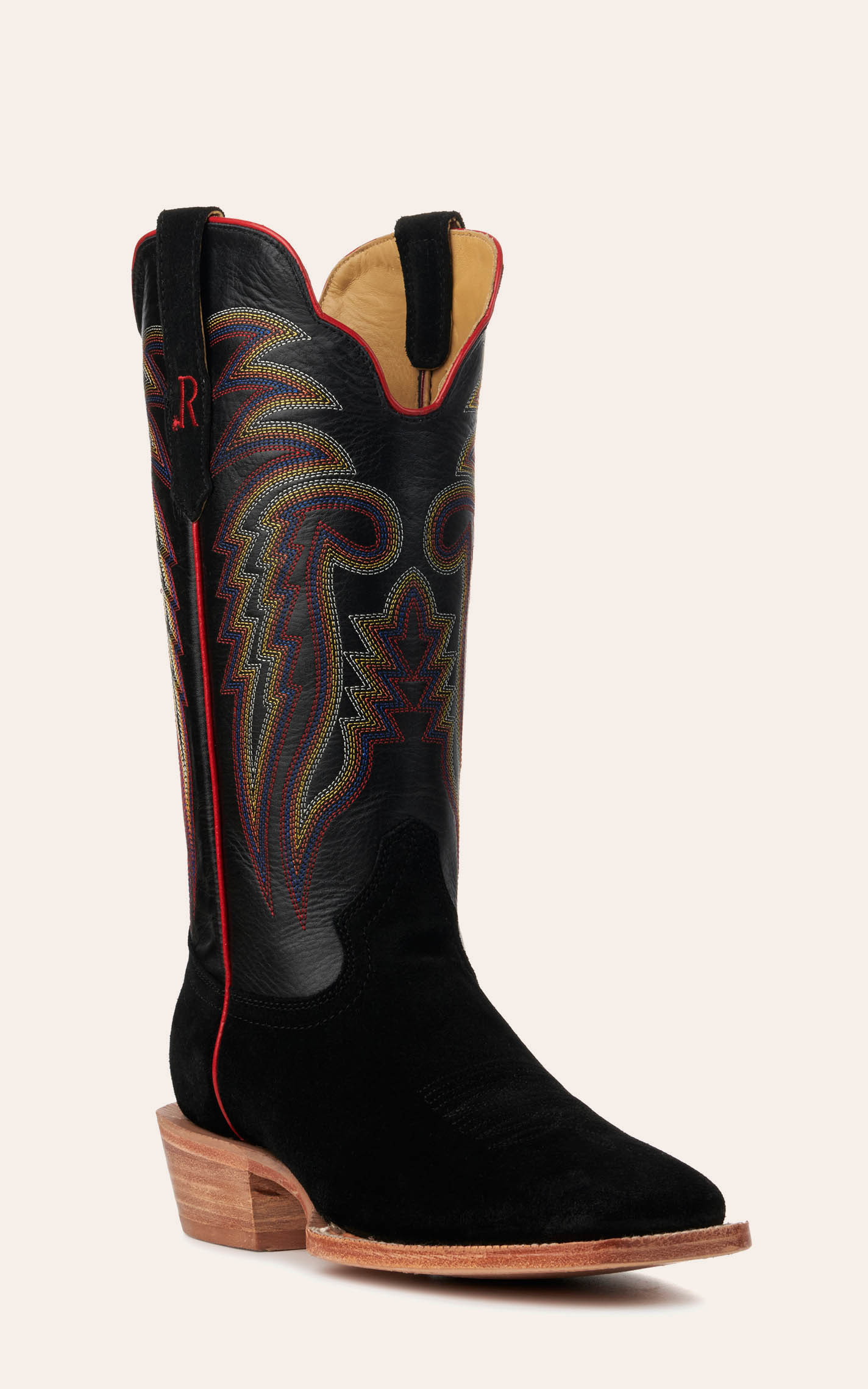 R Watson Men's Black Roughout and Black Wide Square Toe Cowboy Boots ...