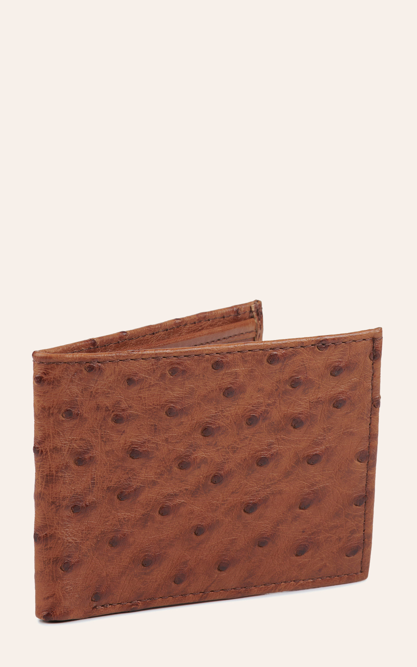 JRC & Sons Men's Cognac Full Quill Ostrich Bifold Exotic Wallet