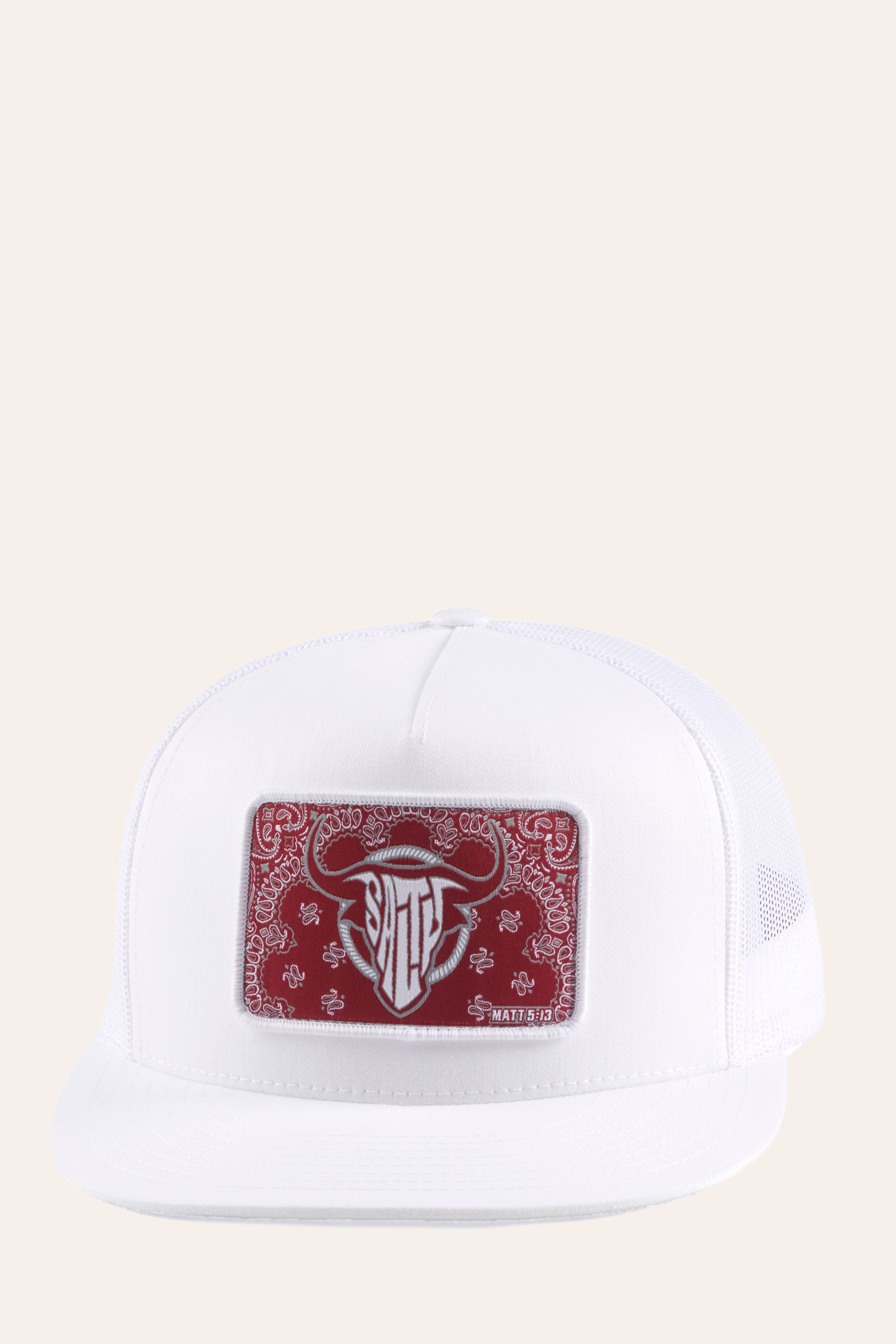 Salty Rodeo White with the Burgundy Gambler Bandana Patch Cap | Cavender's