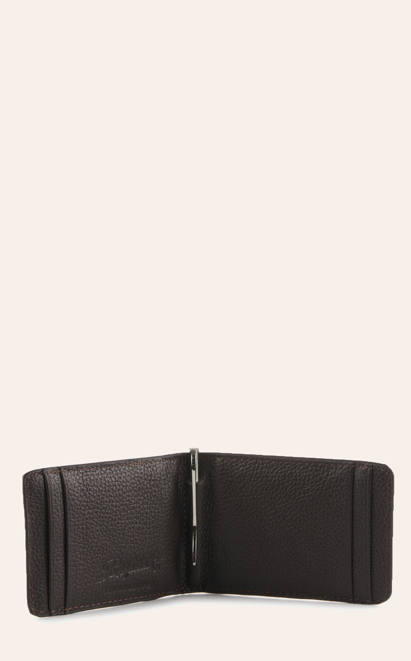 Rafter C Men’s Tan Leather Tooled Cream Underlay Slim Bifold Money Clip ...