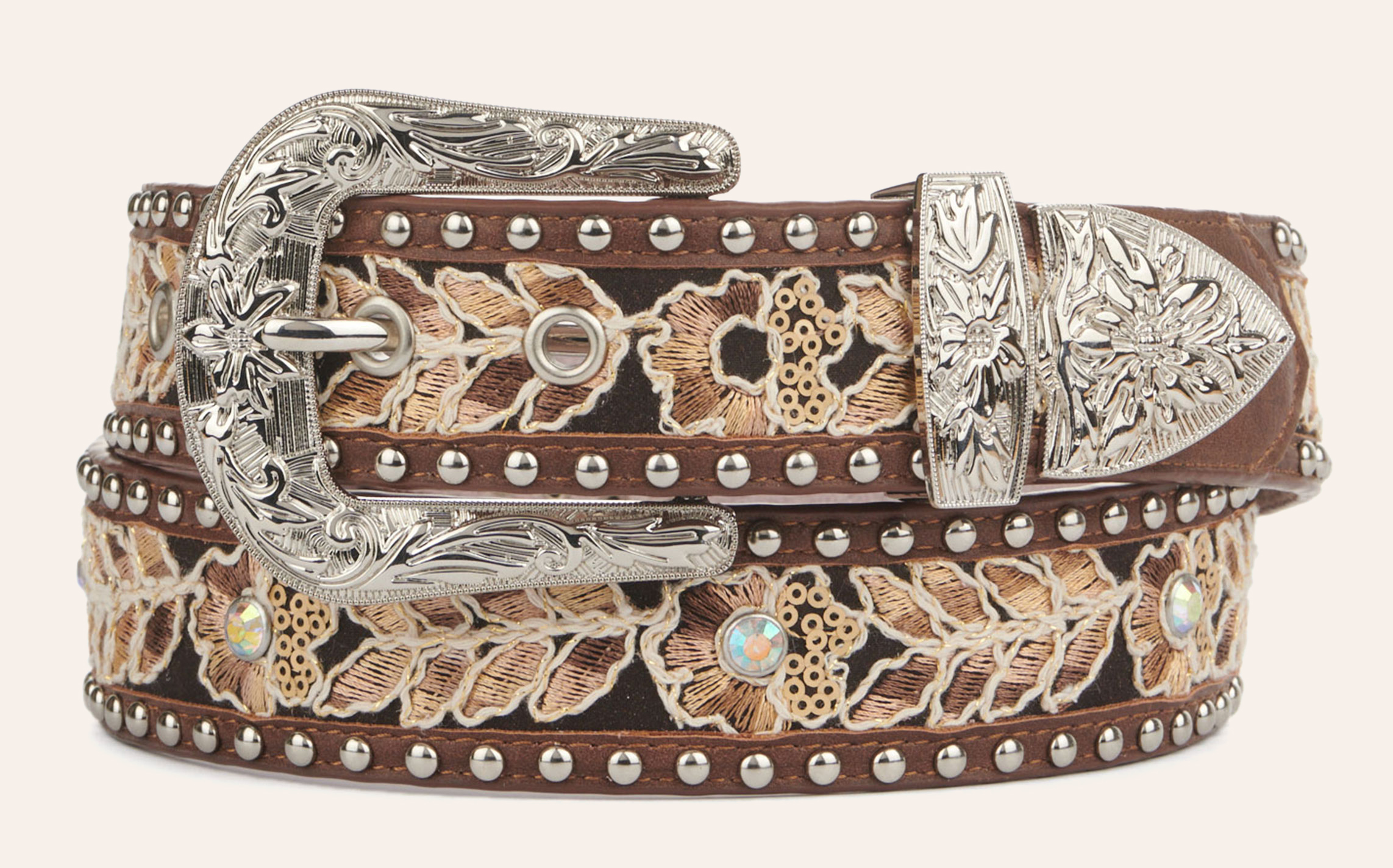 Angel Ranch Women's Brown Leather with Floral Embroidery Crystals and ...