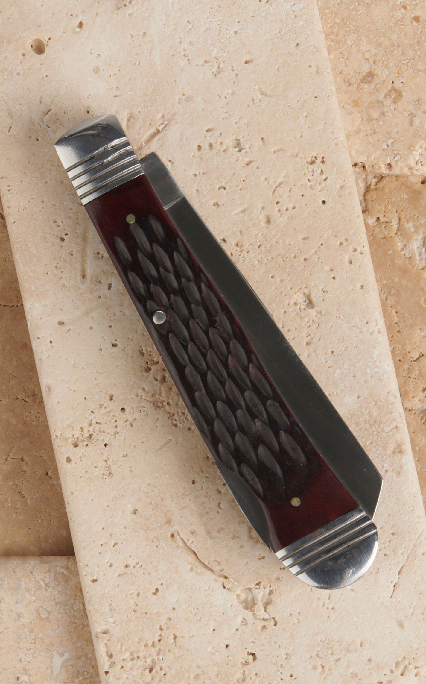 Ariat Large 2 Smooth Blades Textured Bone Handle Folding Knife