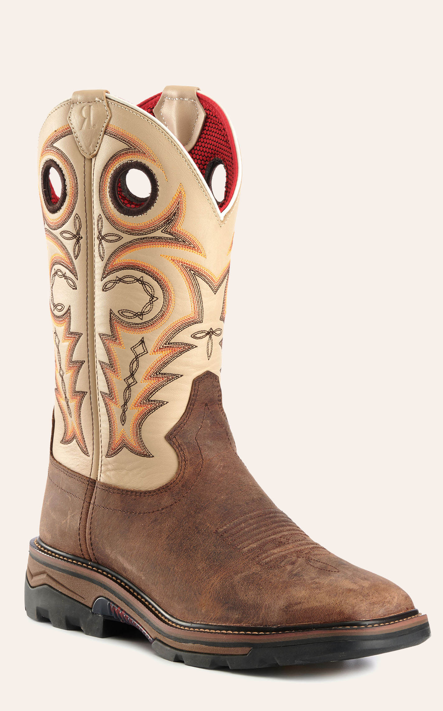 R. Watson Men's Distressed Chestnut and Ivory Bone Square Steel Toe ...