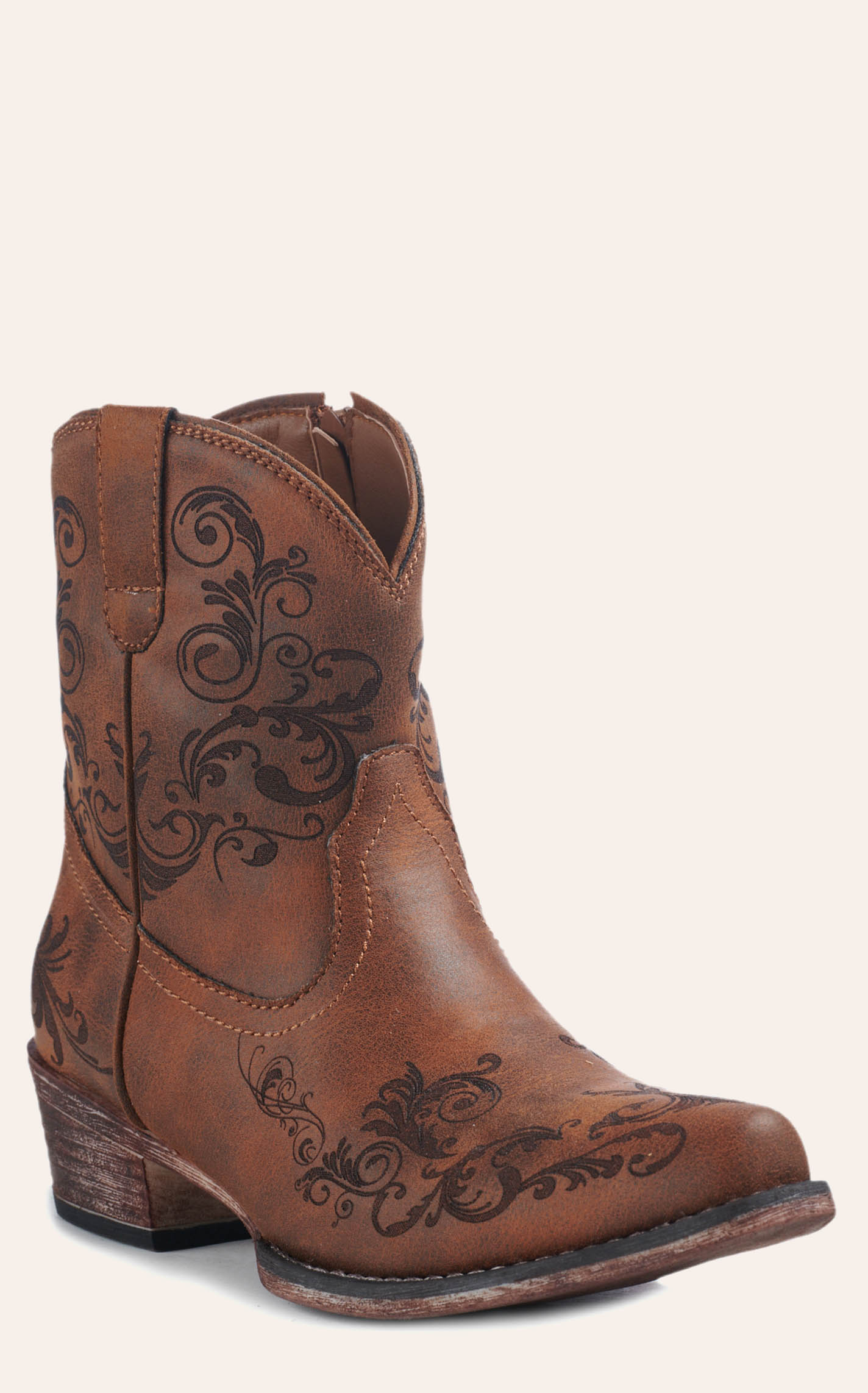 Roper Women's Tan Laser Print Snip Toe Cowboy Booties | Cavender's