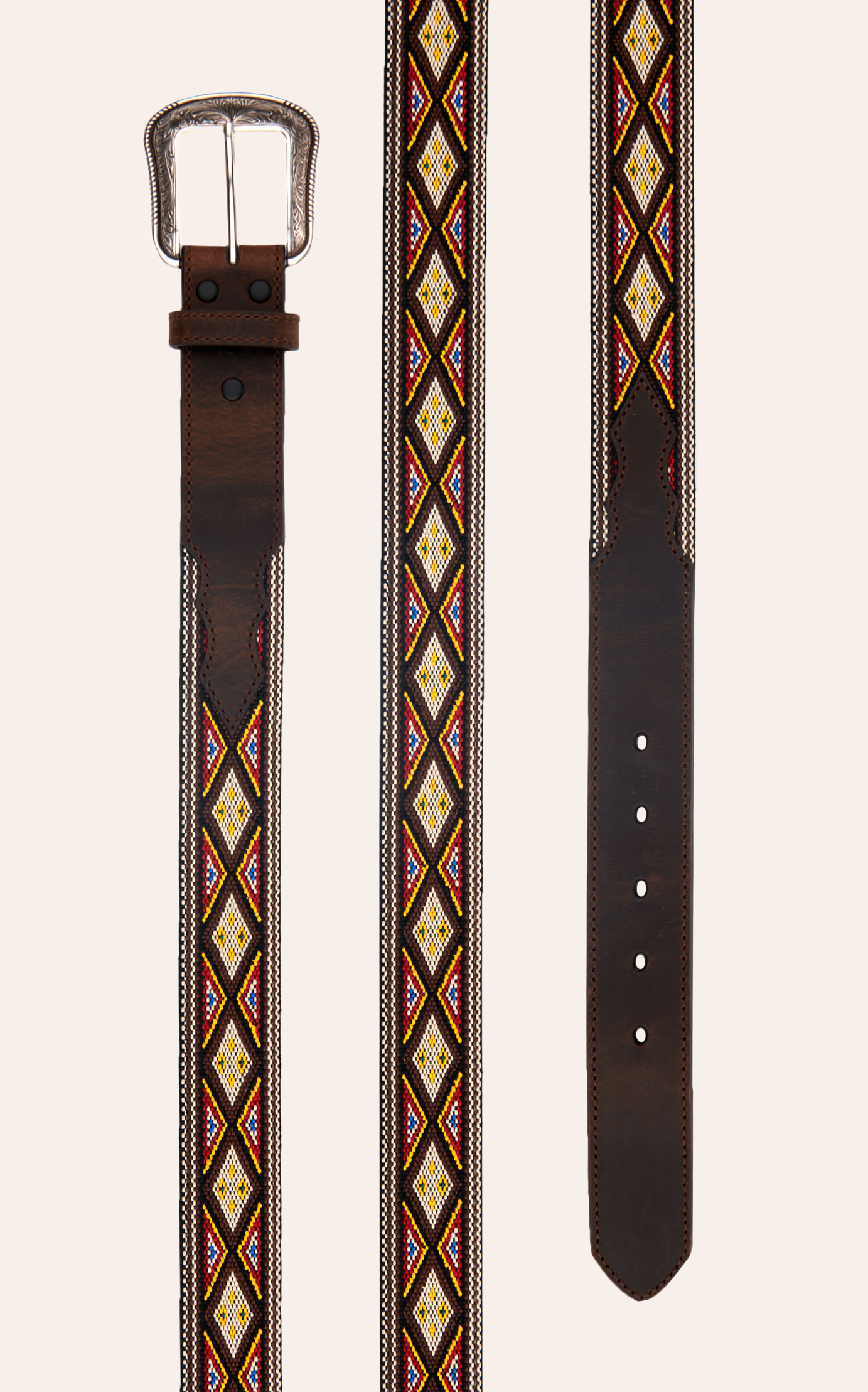 Rafter C Men’s Silver Buckle Aztec Print Beaded Western Belt