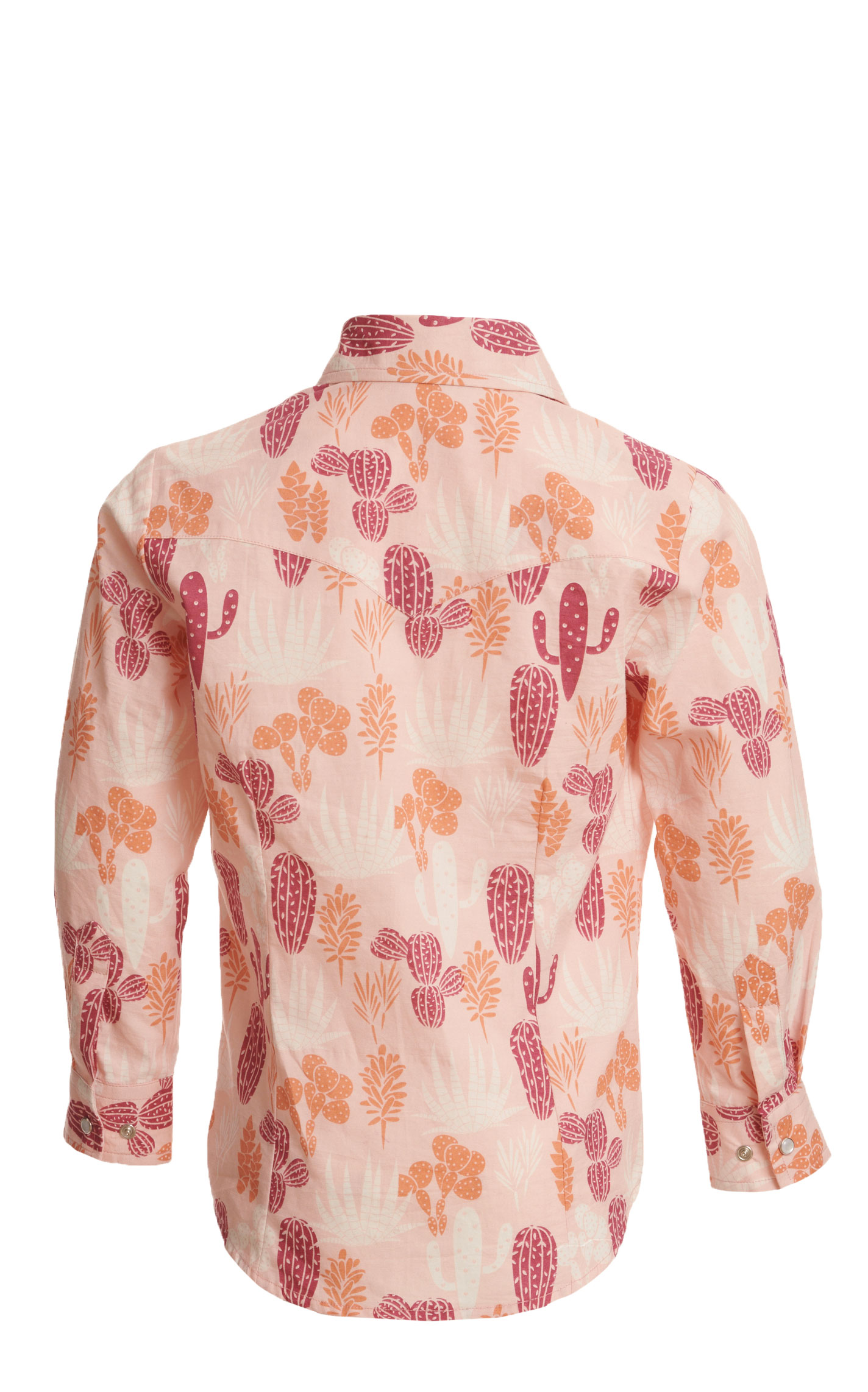 Rockin C Girl's Peachy-Pink Cactus Print Long Sleeve Western Shirt