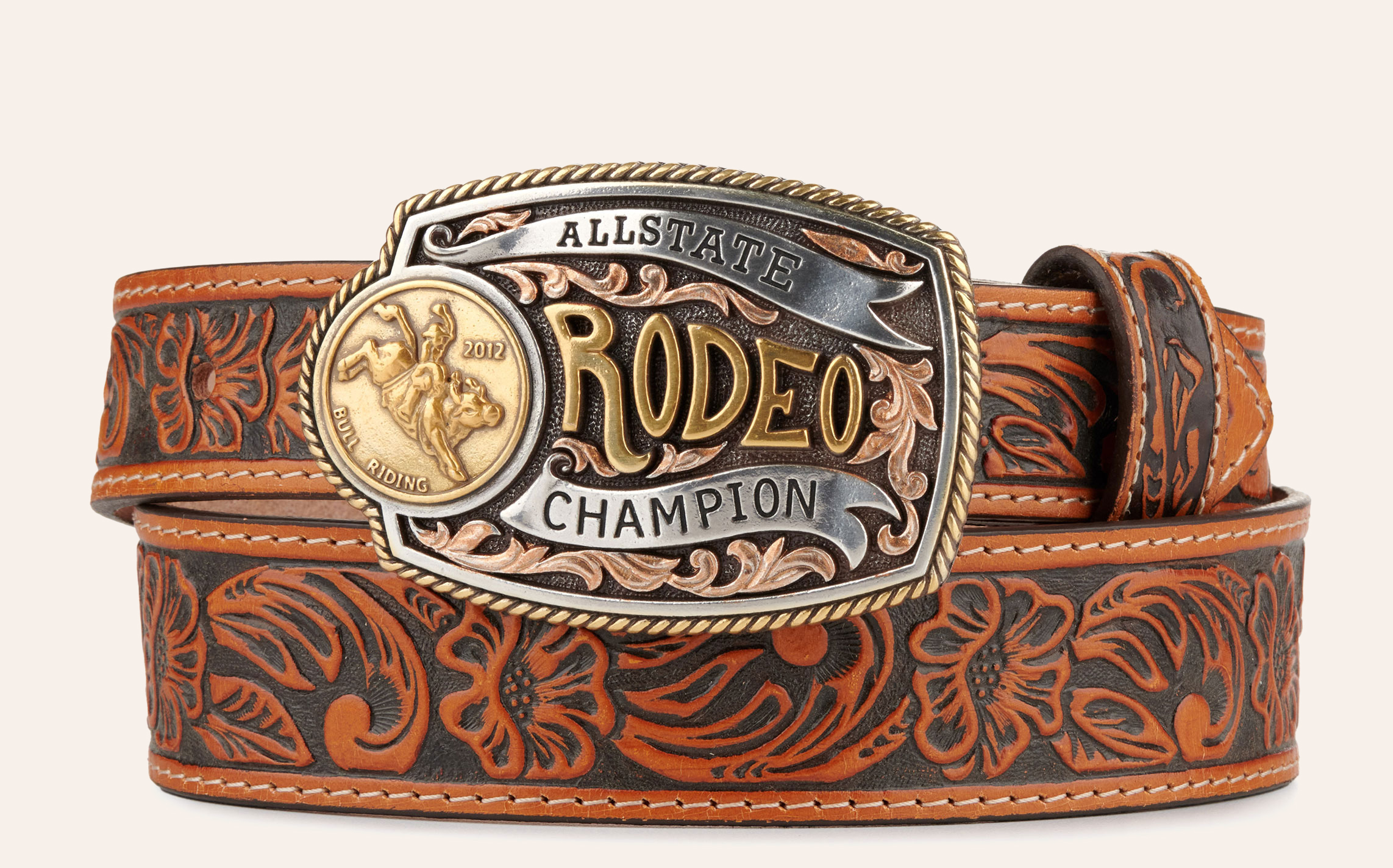 Tony Lama Kids' Brown with Rodeo Champion Buckle Tooled Belt | Cavender's