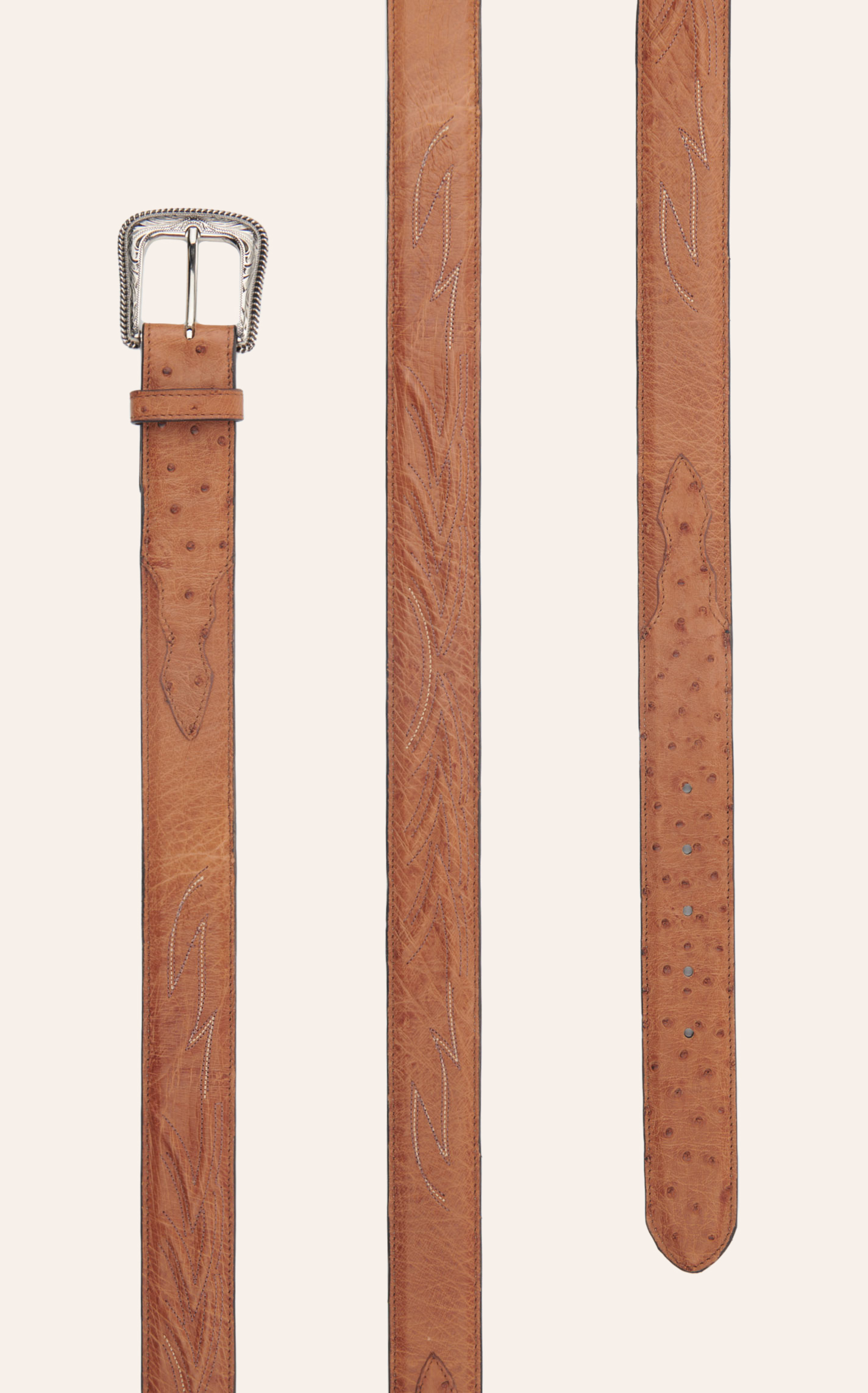 Cavender's Men's Cognac Smooth Quill Ostrich Print Western Belt