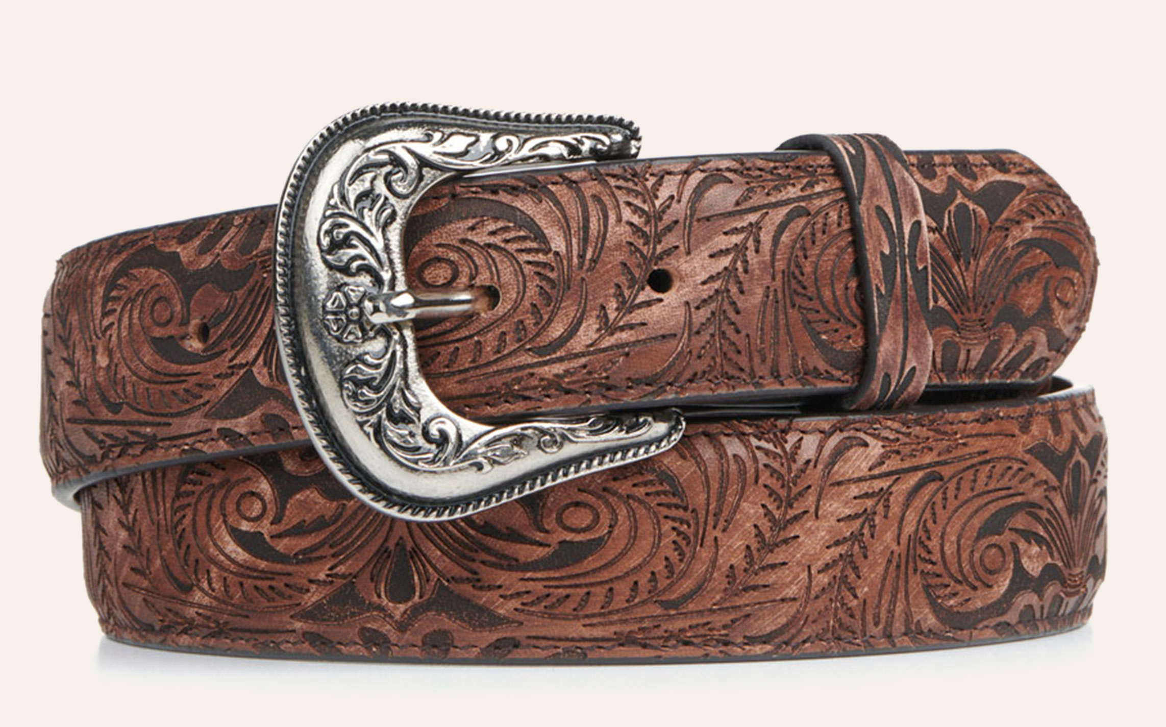 Cavender's Women's Brown Laser Tooled Leather Belt | Cavender's