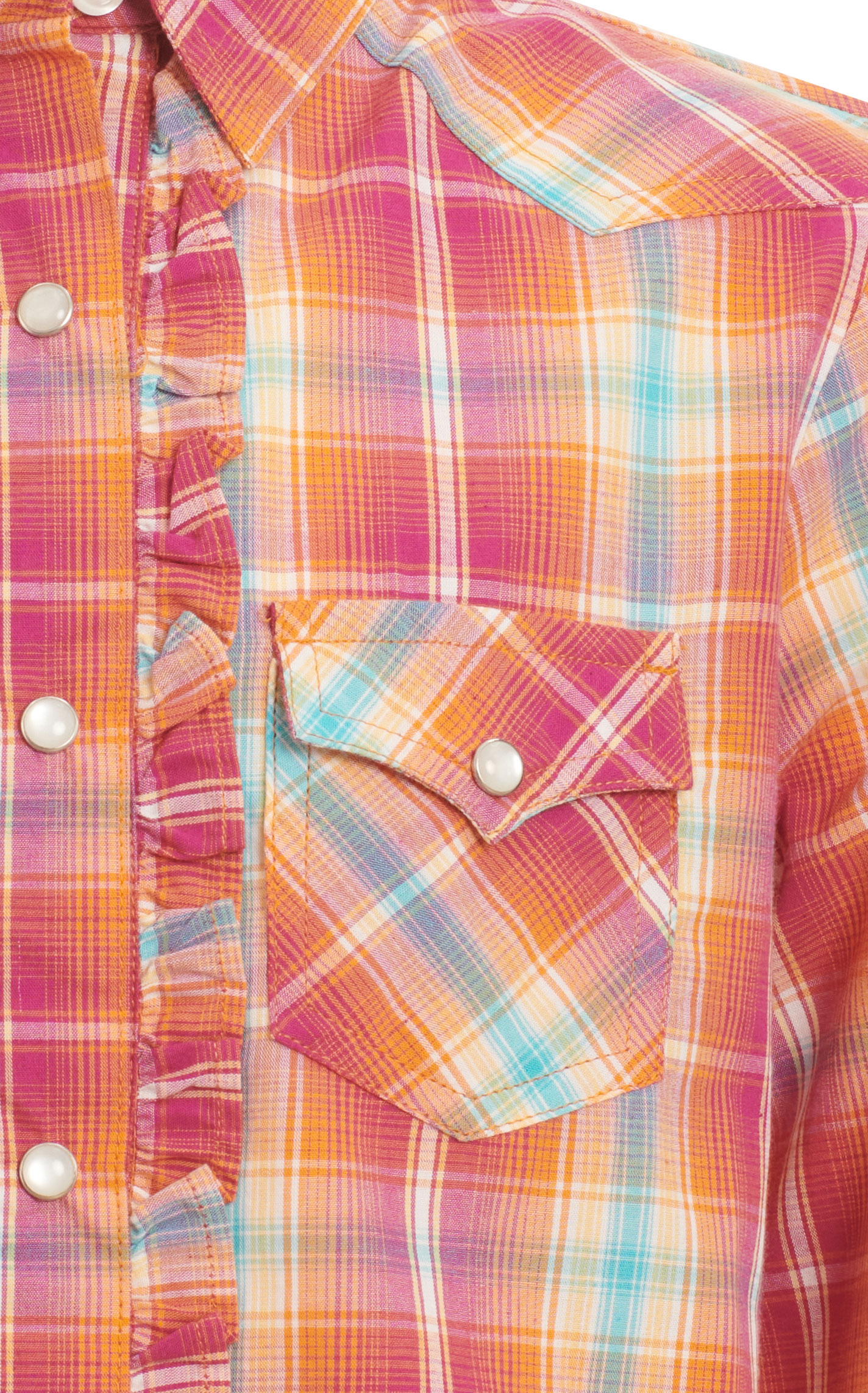 Panhandle Girl's Fuchsia & Tangerine Plaid Ruffle Trim Long Sleeve ...