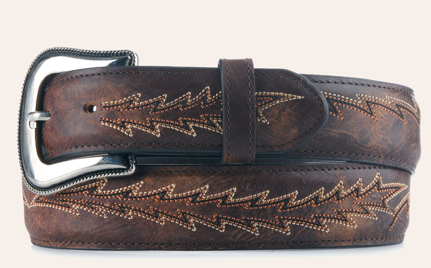 JRC & Sons Women's Nancy Brass Boot Stitch Leather Western Belt