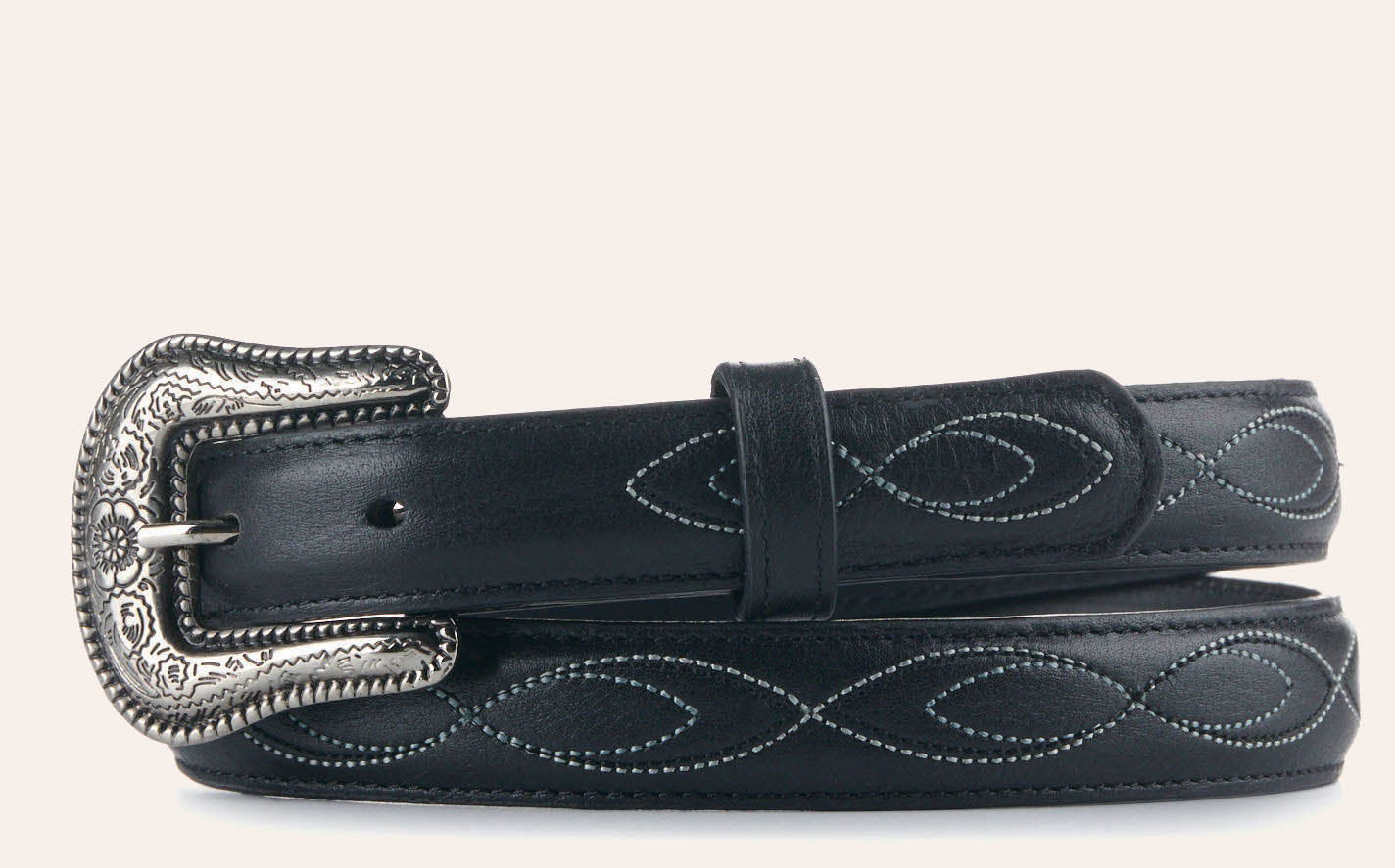 Cavender's Women's Black Leather Stitched Belt