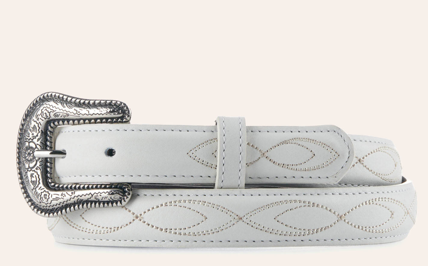 Cavender's Women's White Leather Stitched Belt