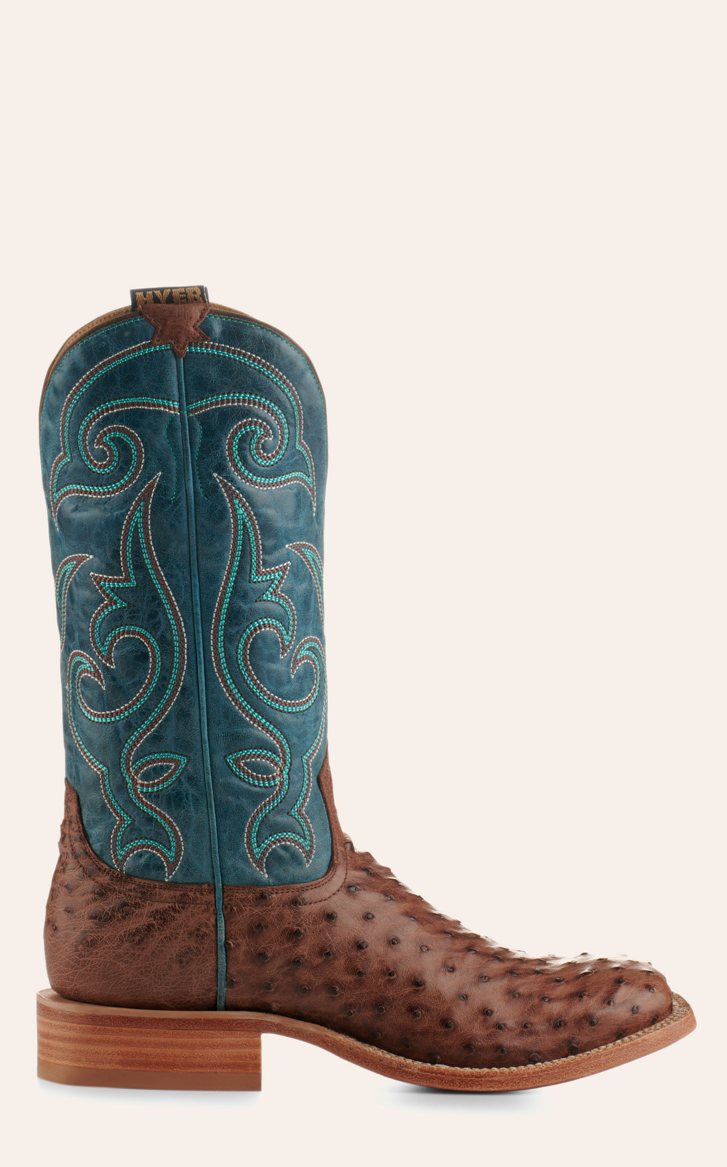 Hyer Men's Blue Vintage and Tobacco Waxy Full Quill Square Toe Exotic ...