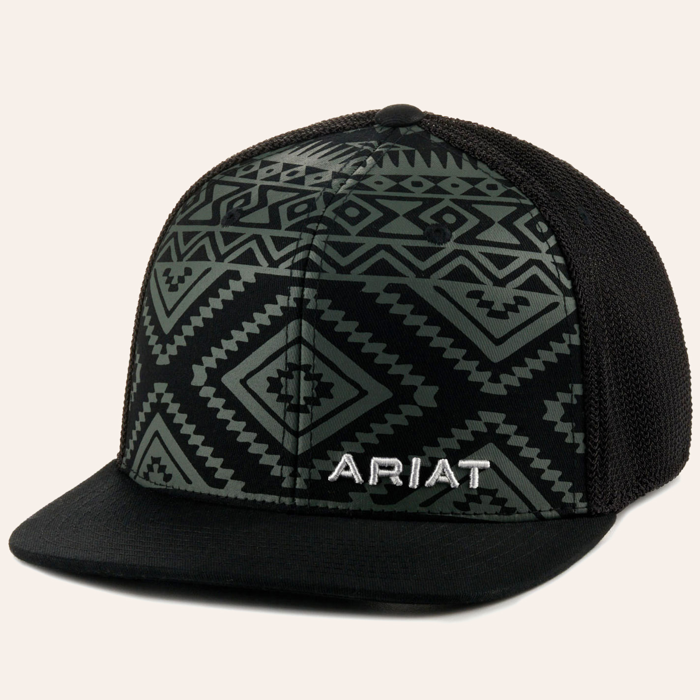 Ariat Men's Charcoal Aztec on Black Logo Cap
