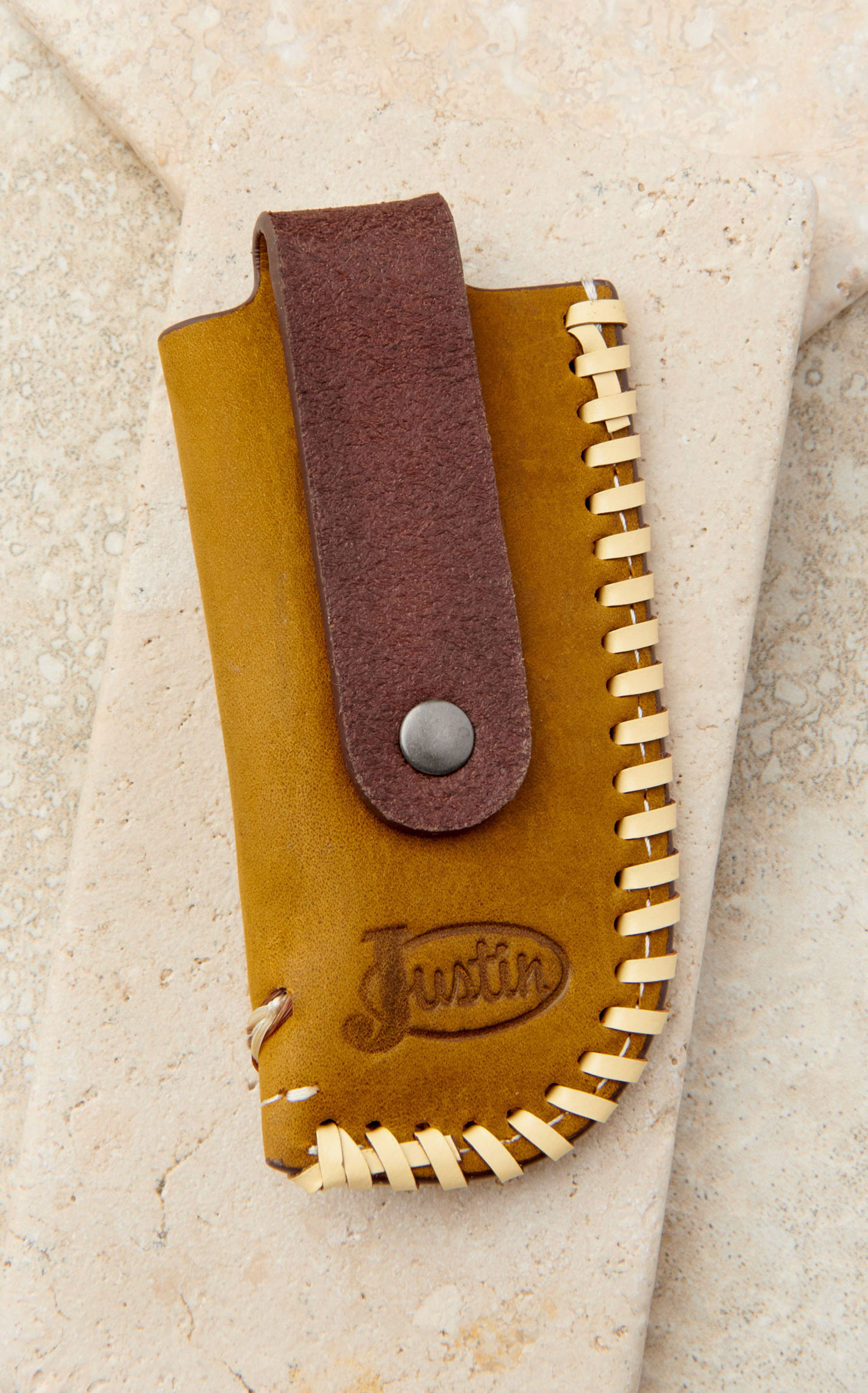 Justin Pecan Genuine Leather with Cream Whip-Stitch Edge Knife Sheath