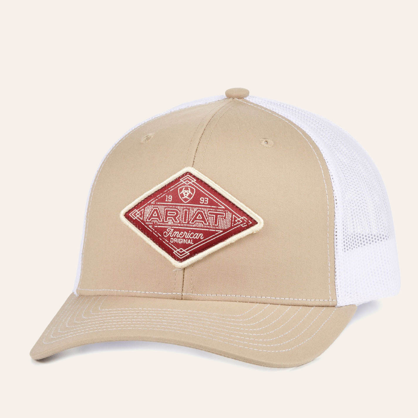 Ariat Khaki with Burgundy Diamond Logo Patch Cap