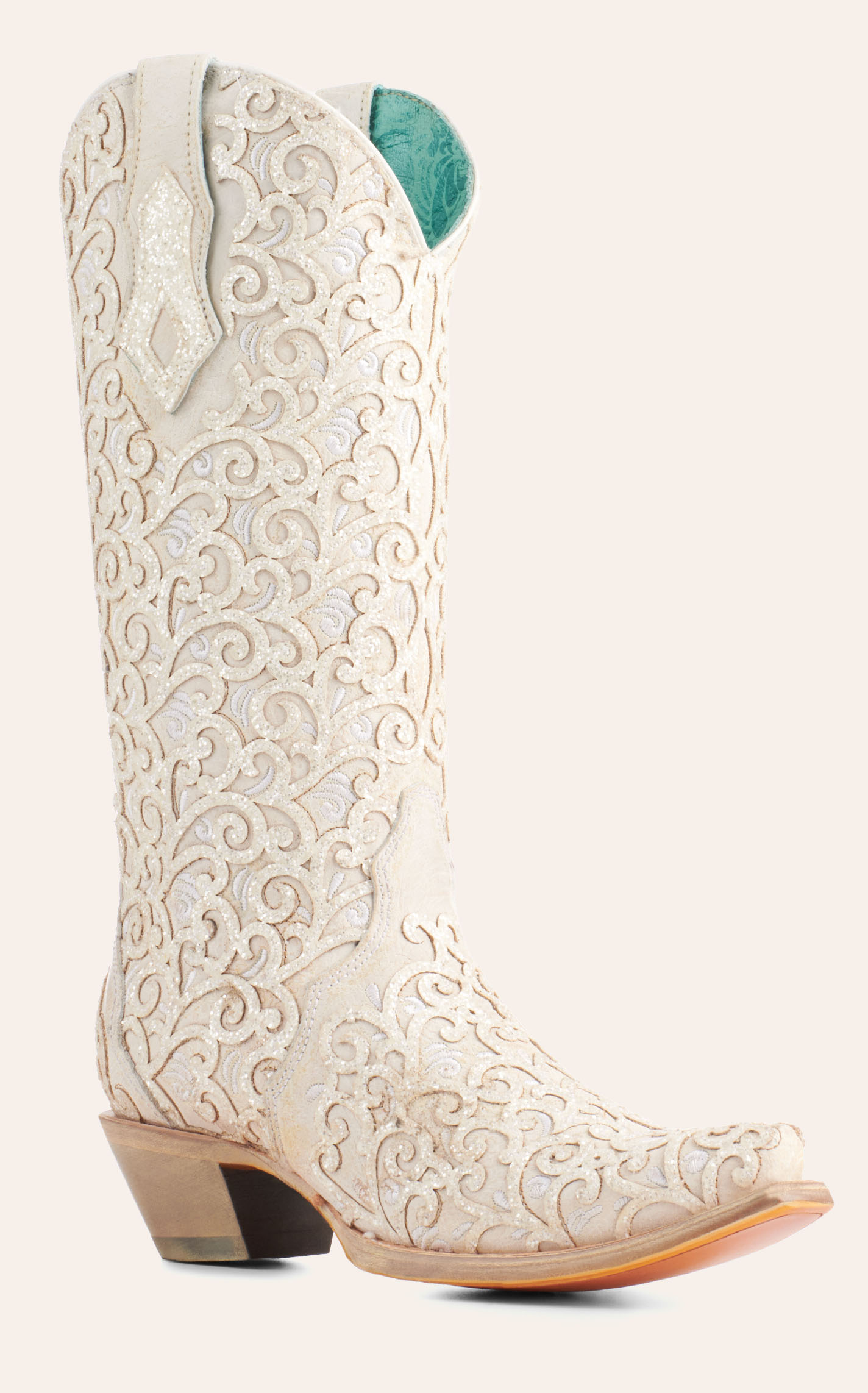 Corral Women's White with Glitter Overlay Snip Toe Cowboy Boots