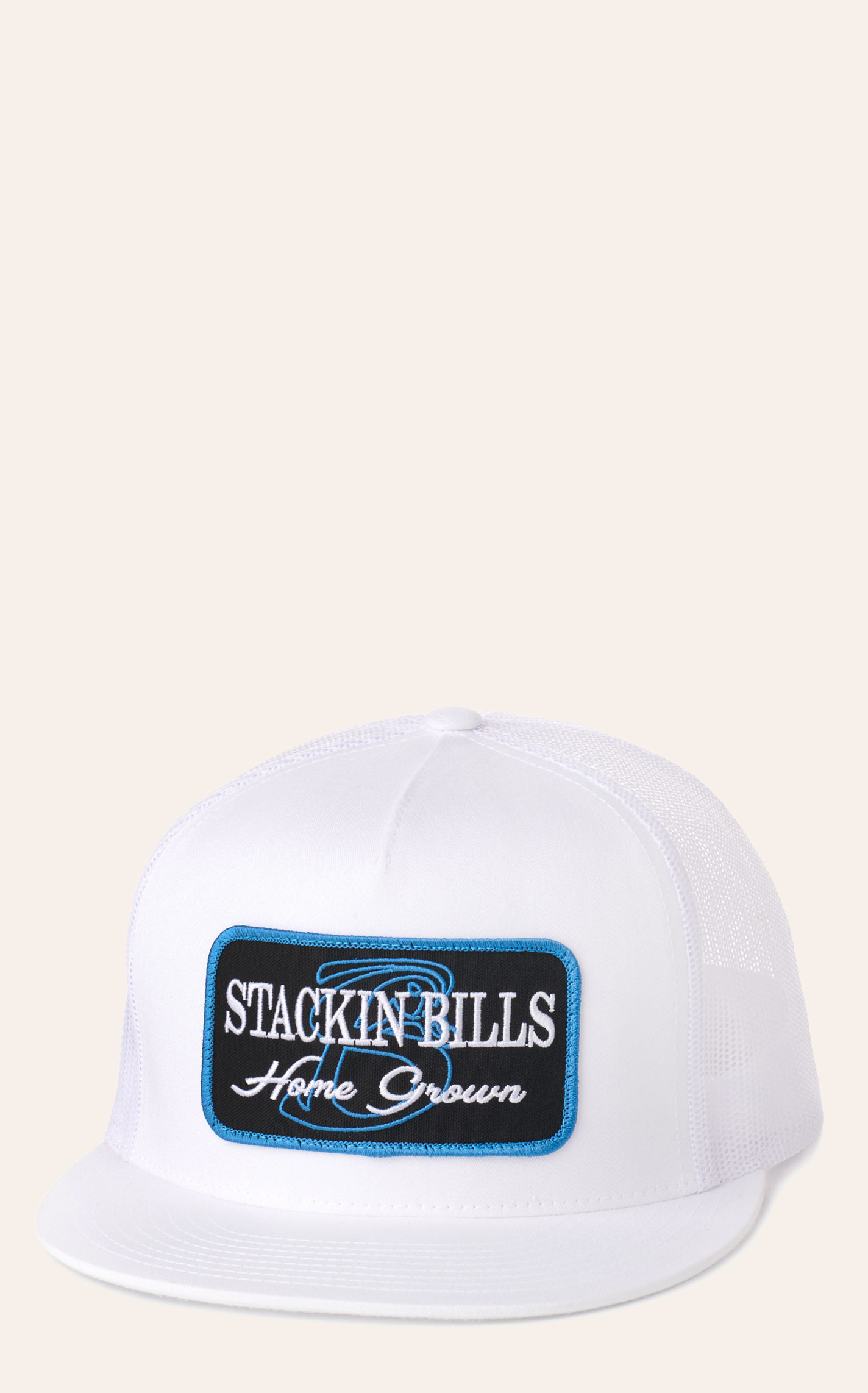 Stackin Bills Men's White on White Home Grown Embroidered Logo Patch Cap