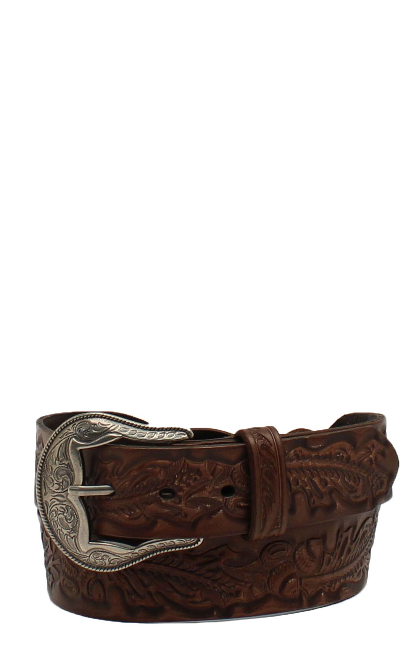 Angel Ranch Women's Dark Brown Acorn & Leaves Tooled Western Belt