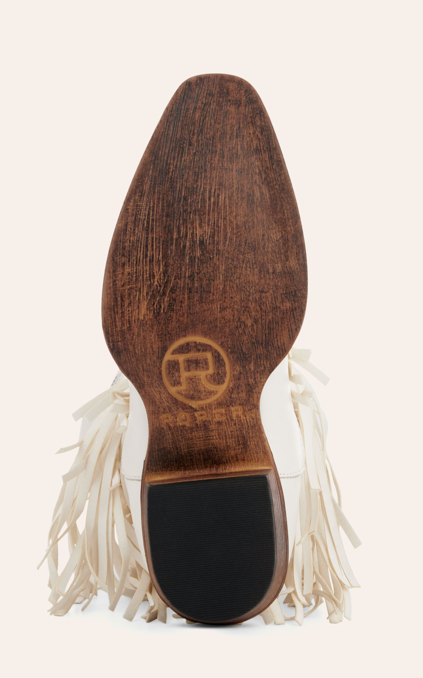 Roper Women's Ivory Faux Leather with Fringe Snip Toe Boots