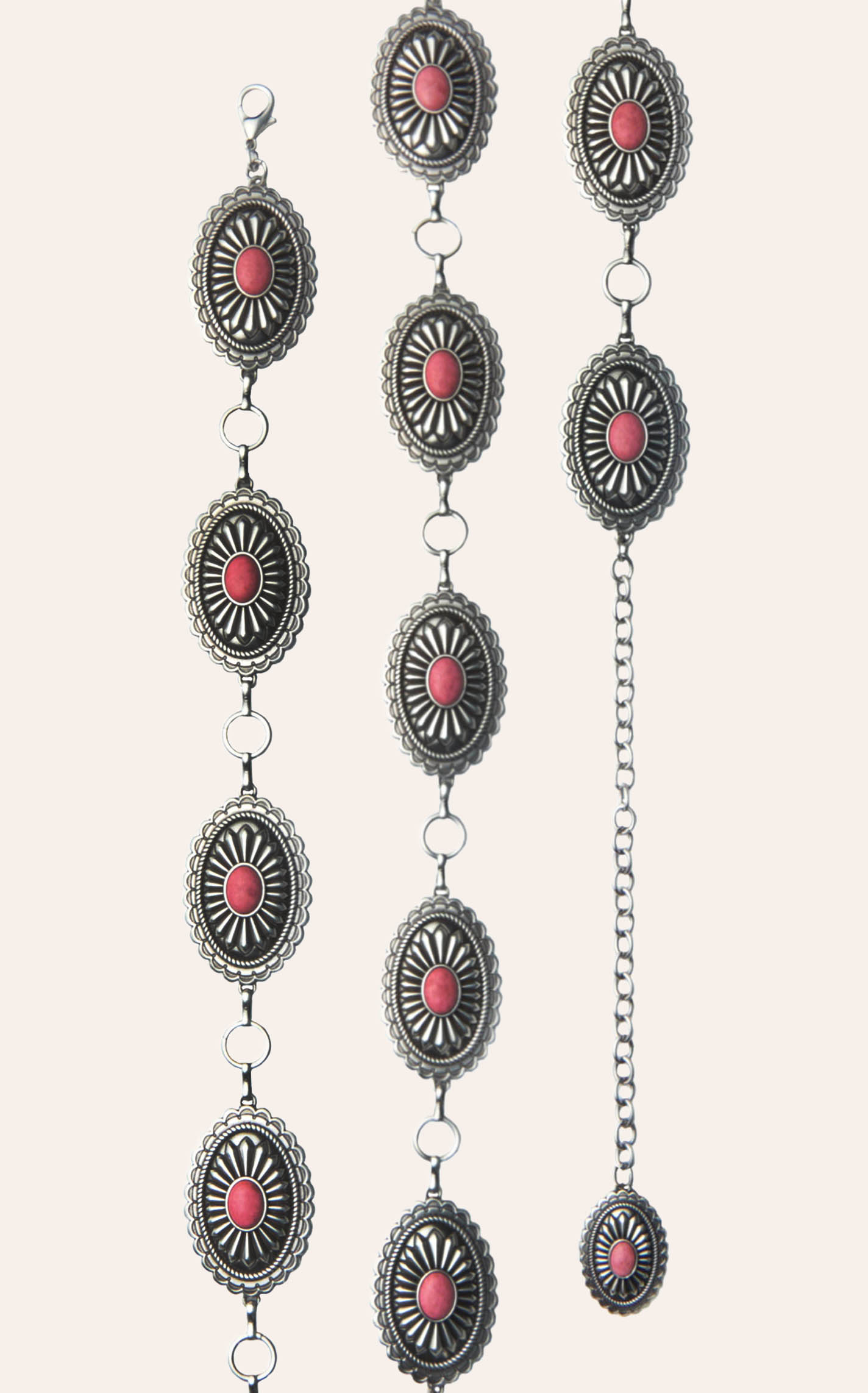 Ariat Women's Etched Silver Oval Rosy Pink Stone Centered Concho Link ...