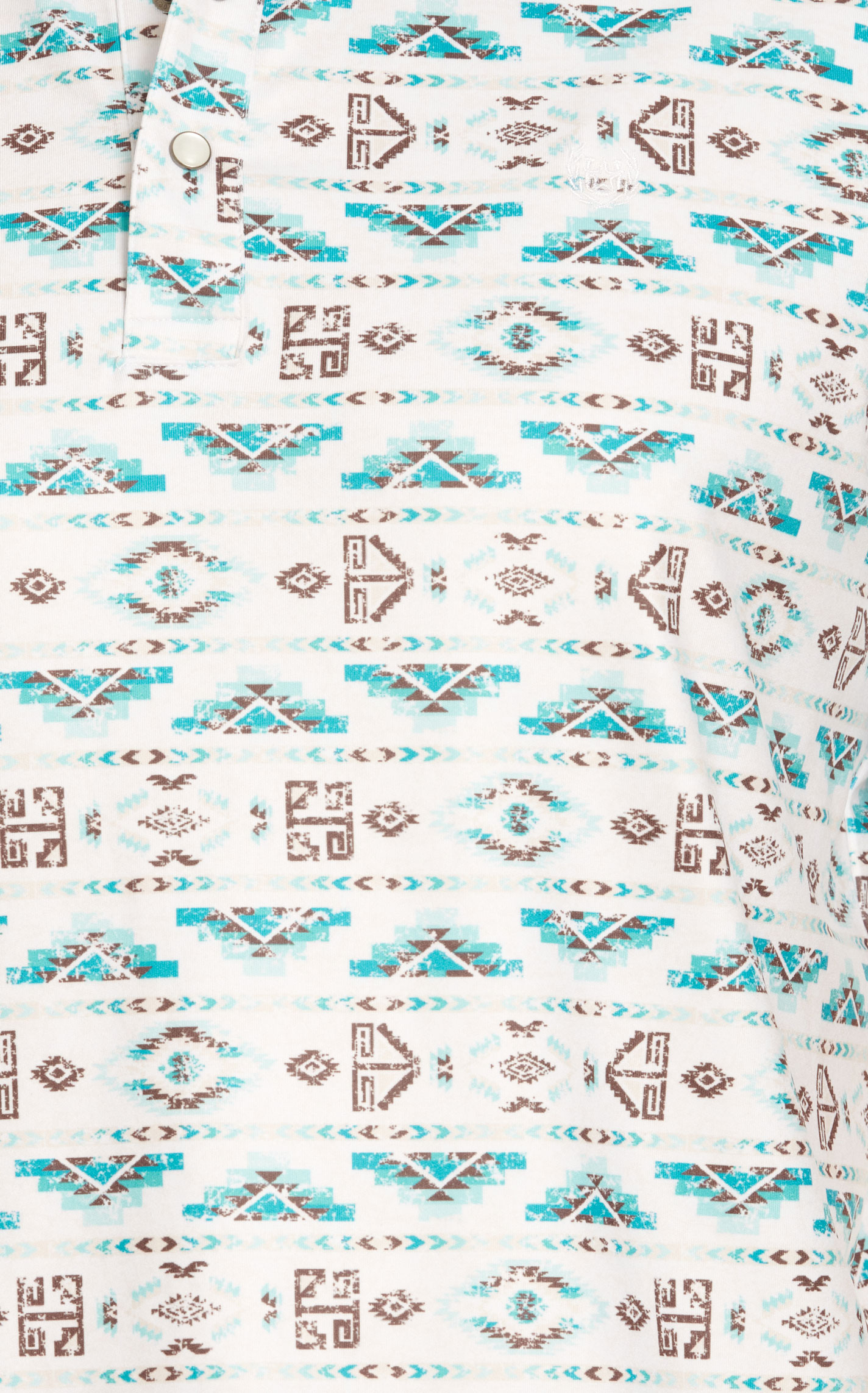 Panhandle Men's White & Teal Aztec Print Short Sleeve Polo Shirt
