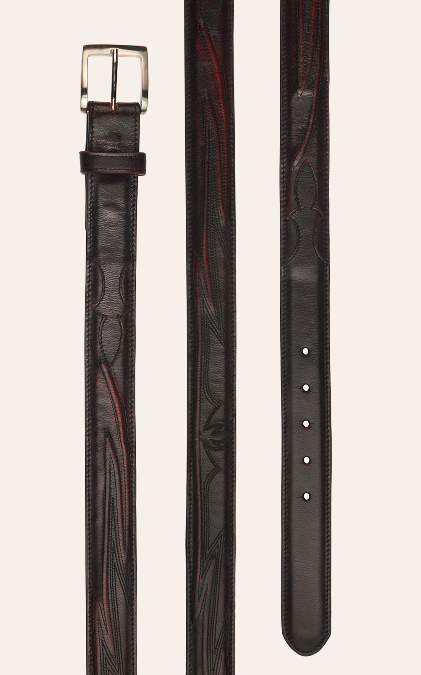 JRC & Sons Men's Black Cherry Stitched Goat Leather Western Belt