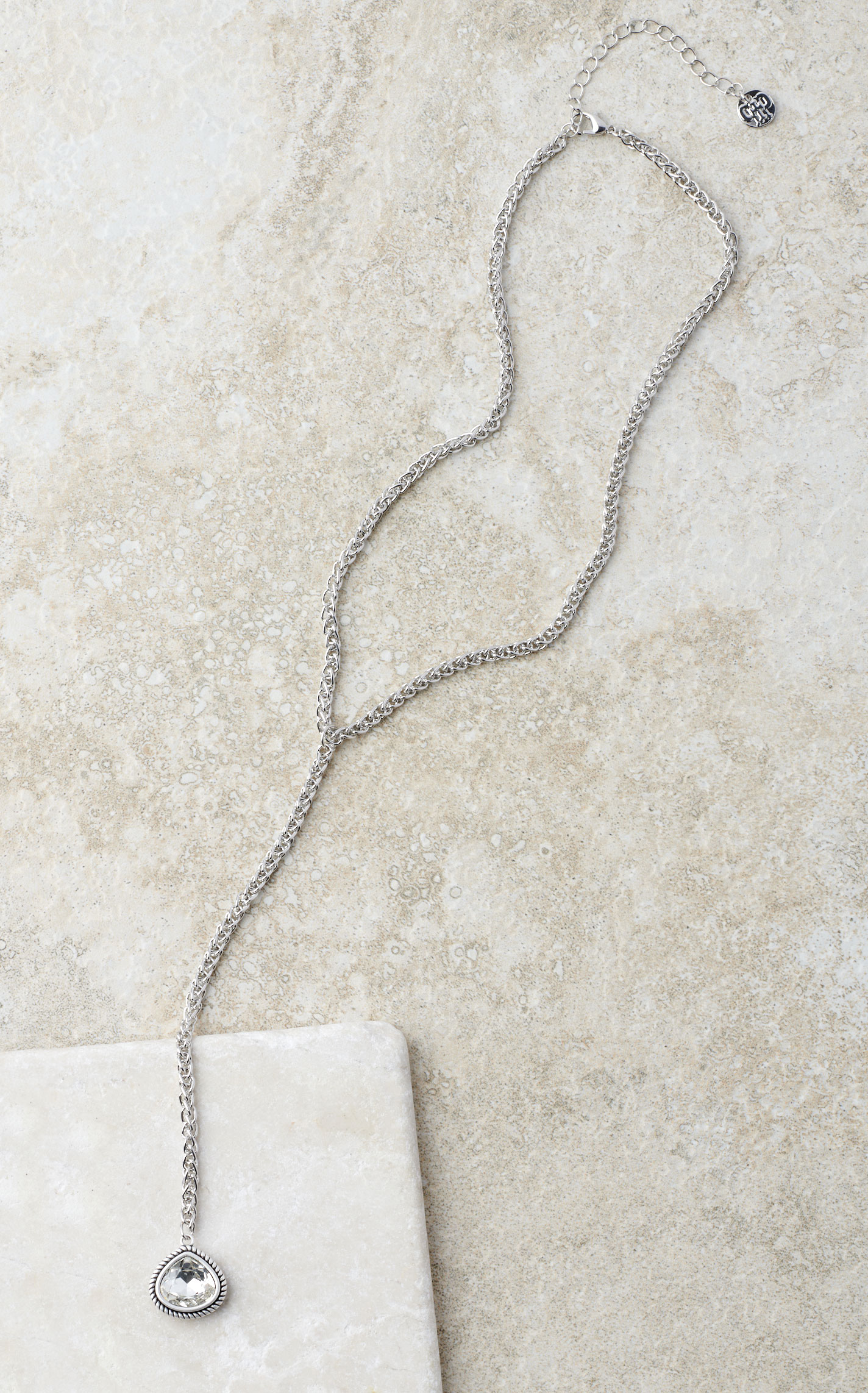 806 by Pink Panache Silver Chain & Iridescent Teardrop Pendant Bolo ...