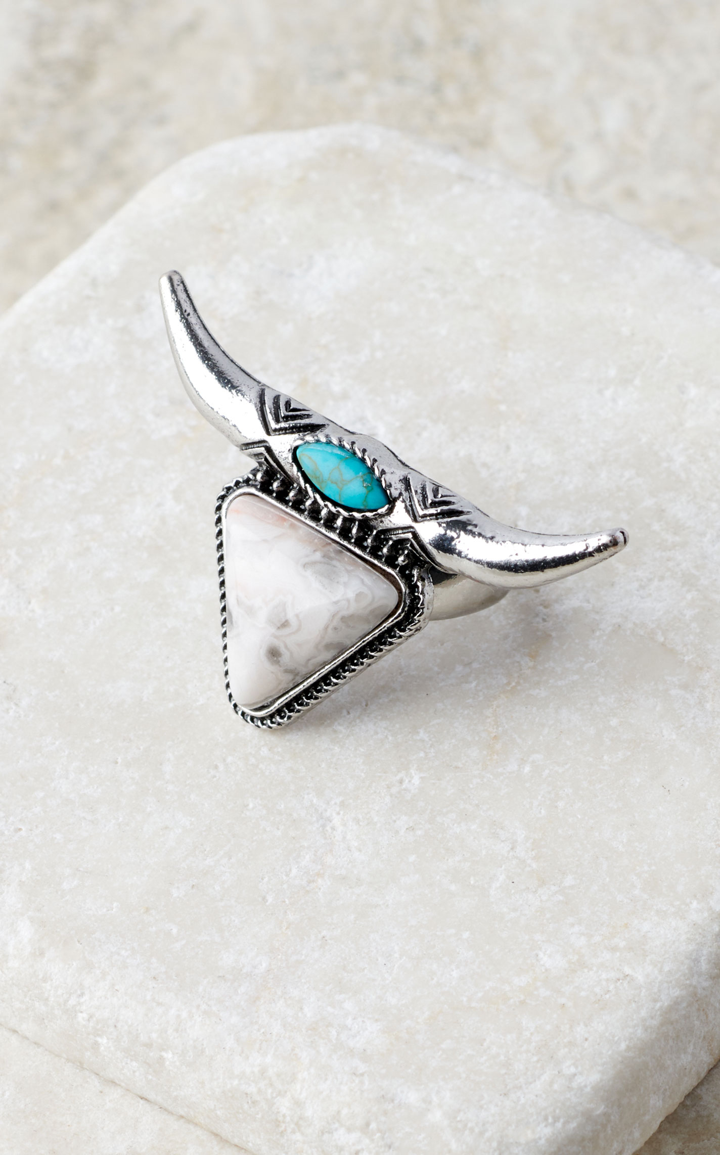 Cowgirl Confetti Silver with Turquoise and Brown Jasper Stones Longhorn ...