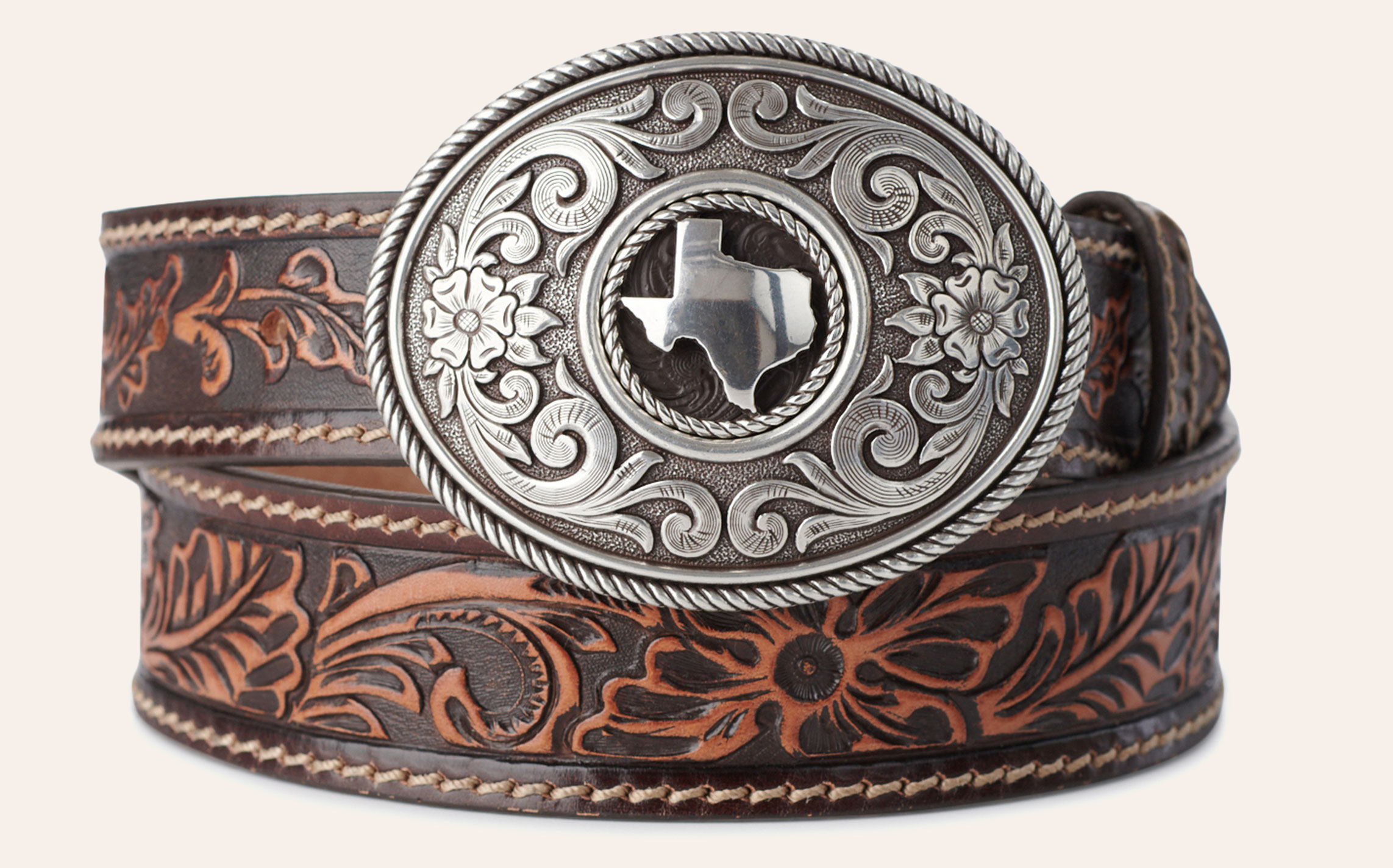 Justin Brown Tooled Genuine Leather Triple T Ranch Western Belt