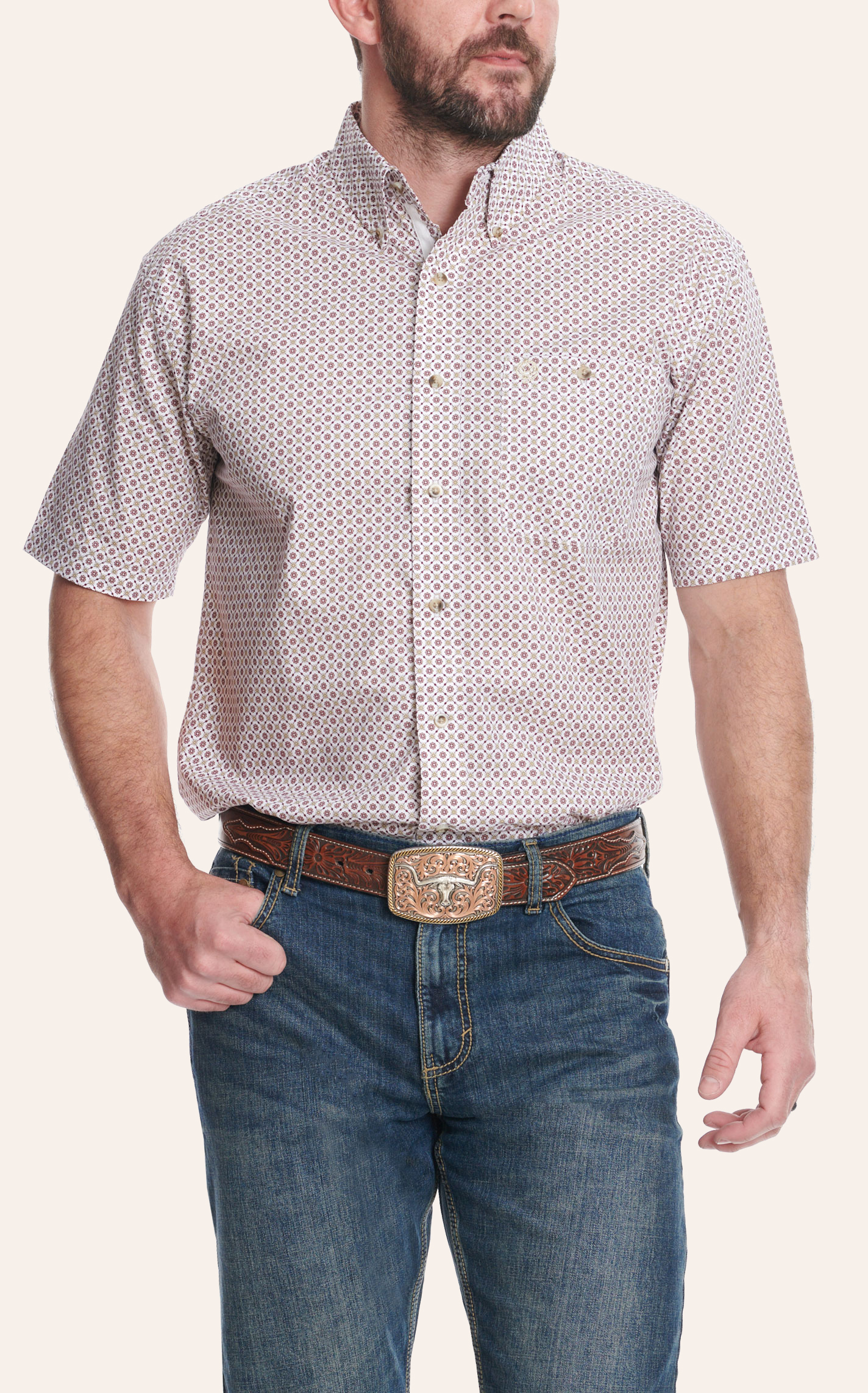 Wrangler Men's George Strait Collection Wine & Olive Geo Western Shirt