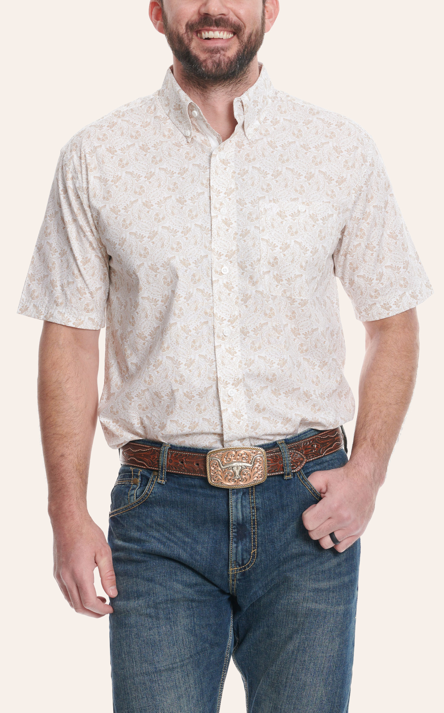 Wrangler Men's George Strait Collection Tan Paisley Western Shirt