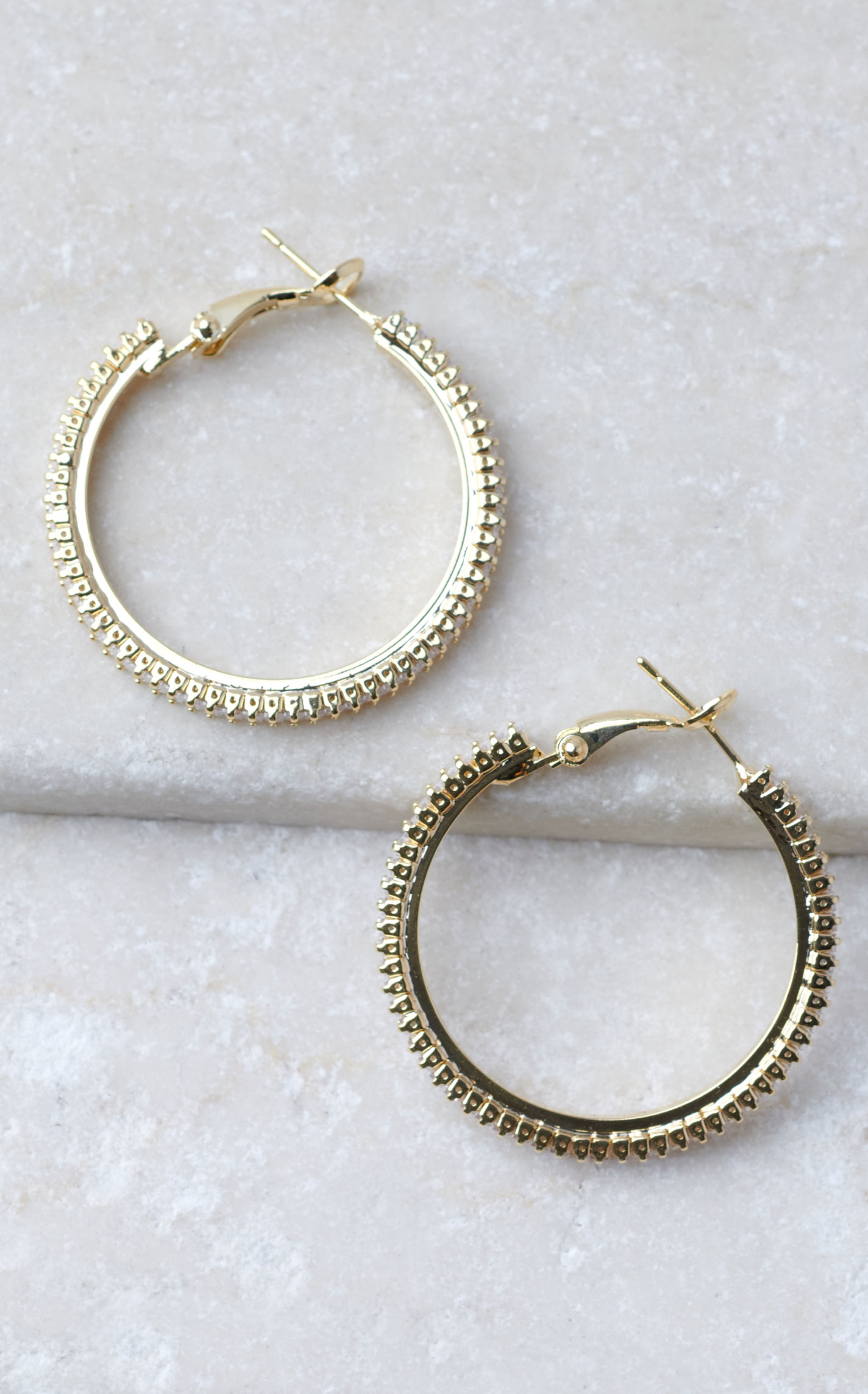 Grace & Emma Gold & Clear Crystal Medium Hoop Earrings
