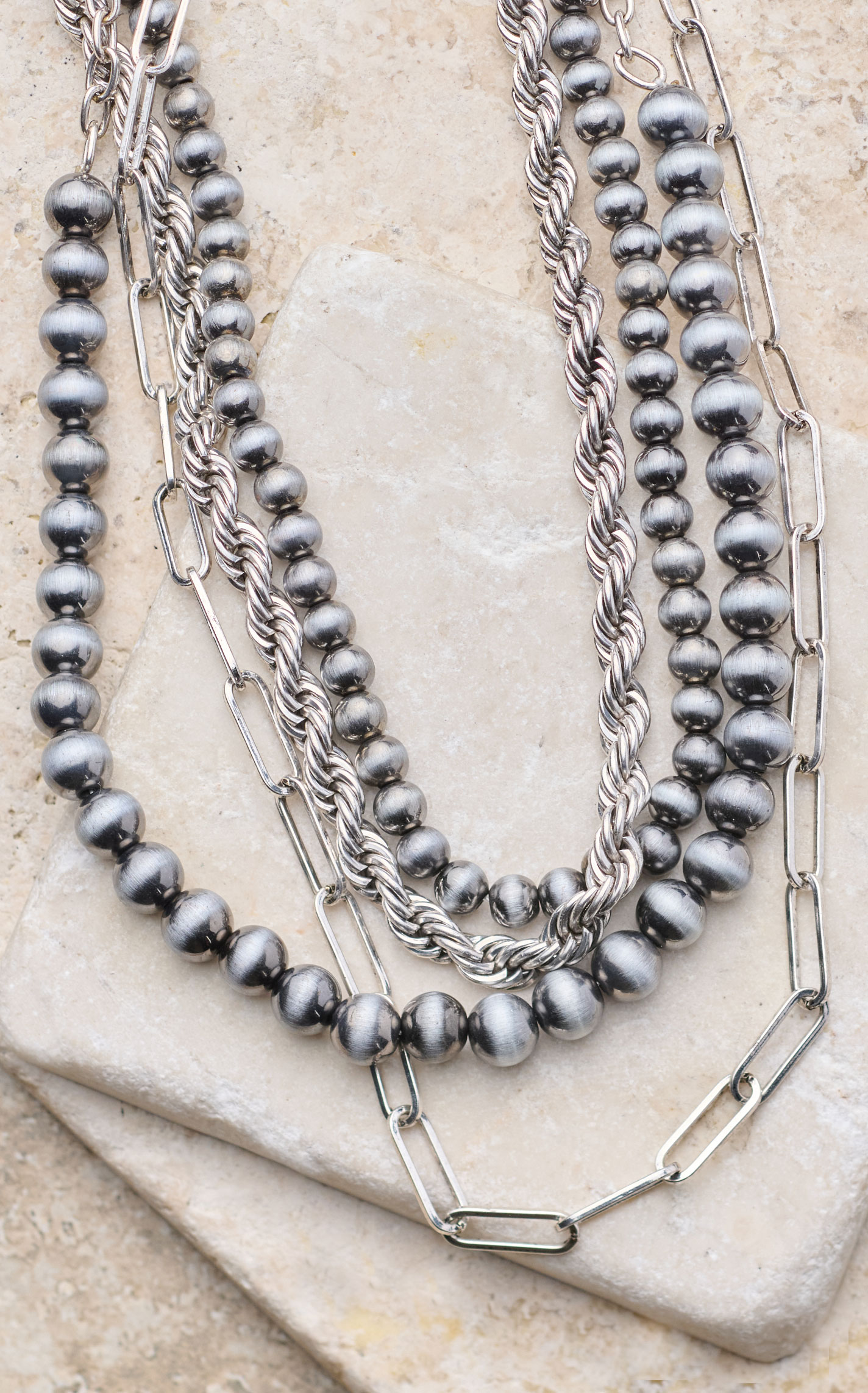 806 by Pink Panache 4 Multi-Strand Silver Necklace