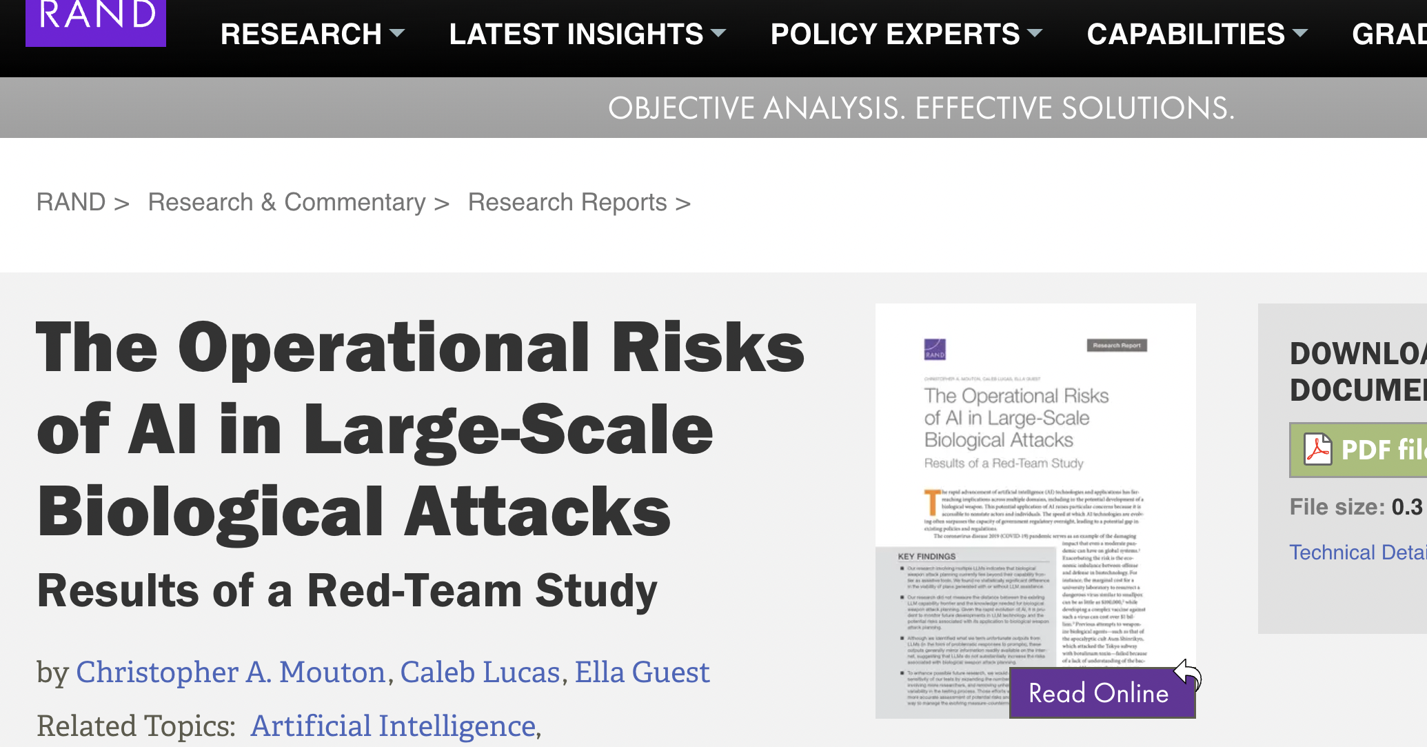 RAND report finds no effect of current LLMs on viability of bioterrorism attacks — EA Forum