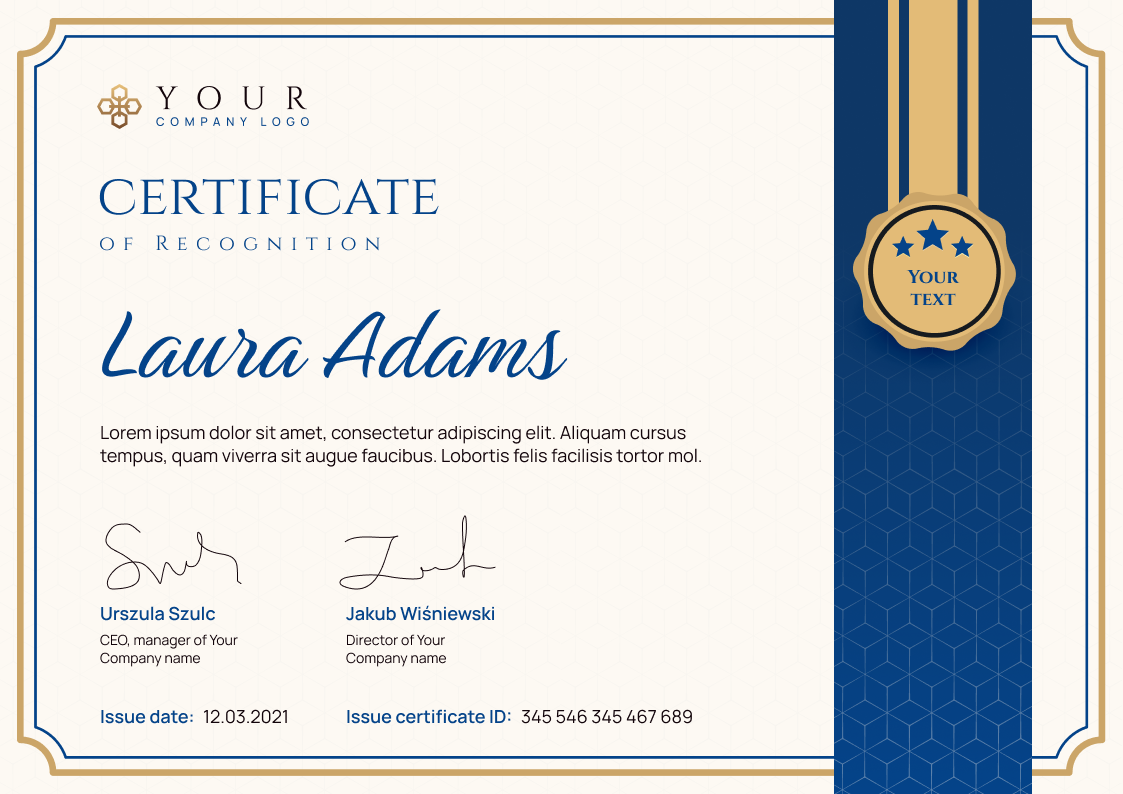 Professional and classy recognition certificate template