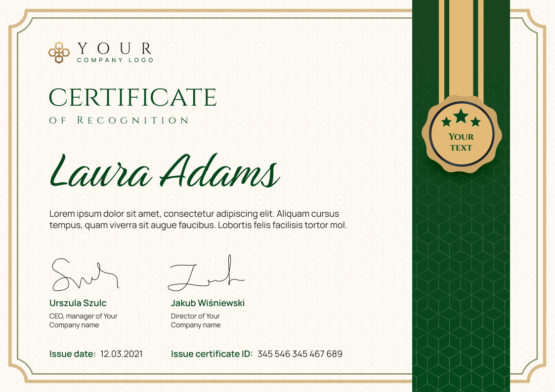 Certificate Of Recognition Design Premium Golden Certificate Of